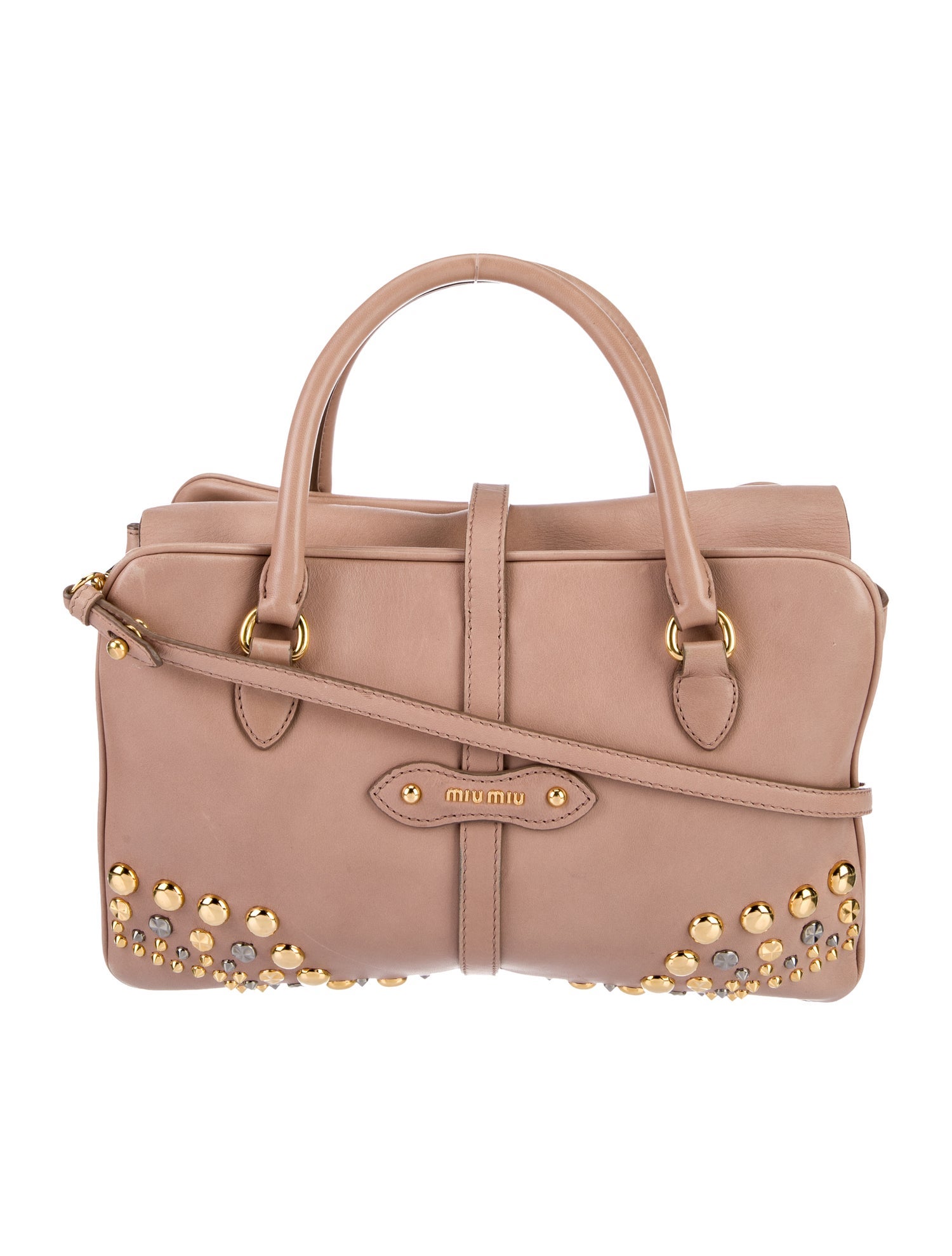 Miu Miu Stud Embellished Leather Handle Bag - Pink Handle Bags, Handbags - MIU182175 | The RealReal