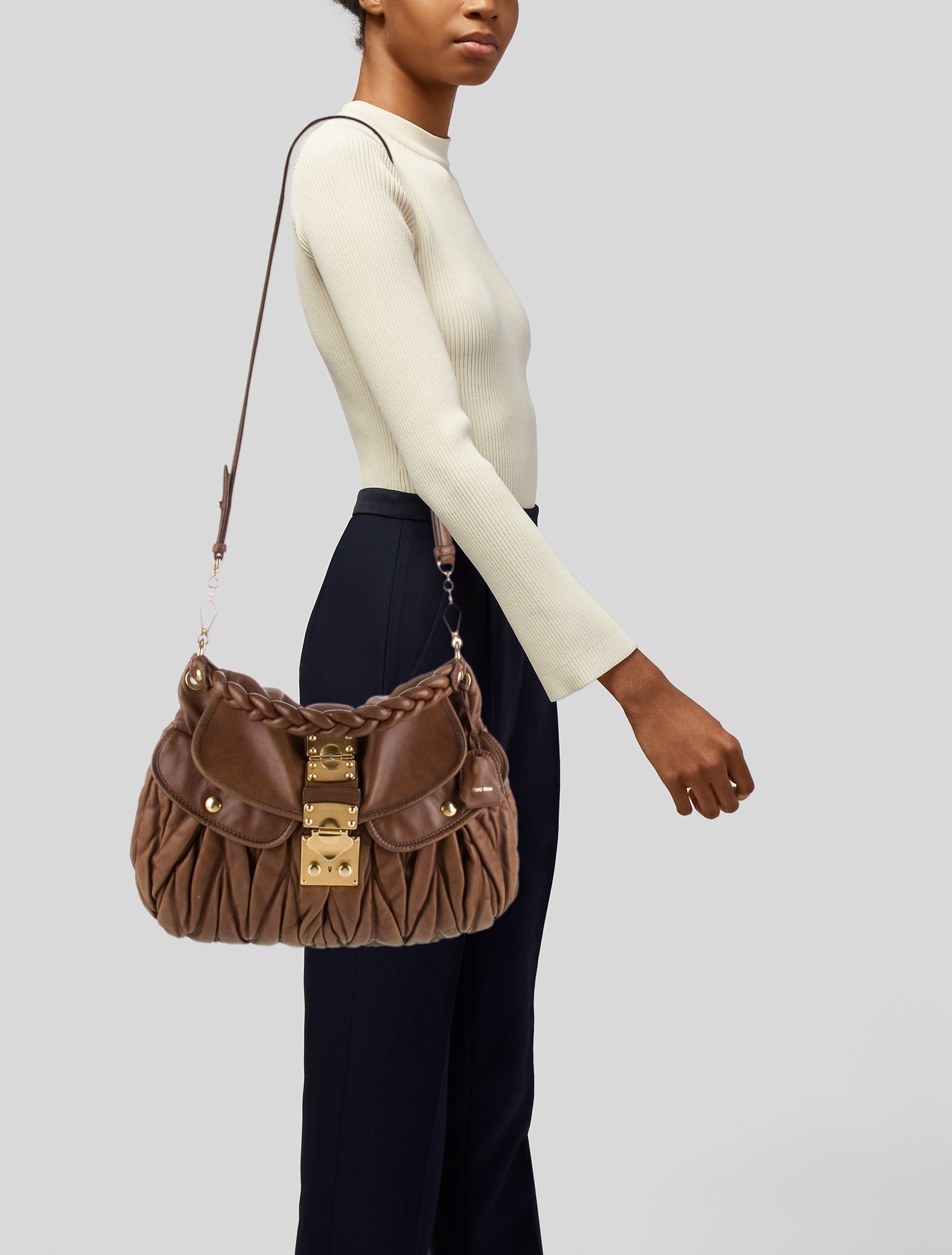 Miu Miu Leather Shoulder Bag - Brown Shoulder Bags, Handbags - MIU182761 | The RealReal