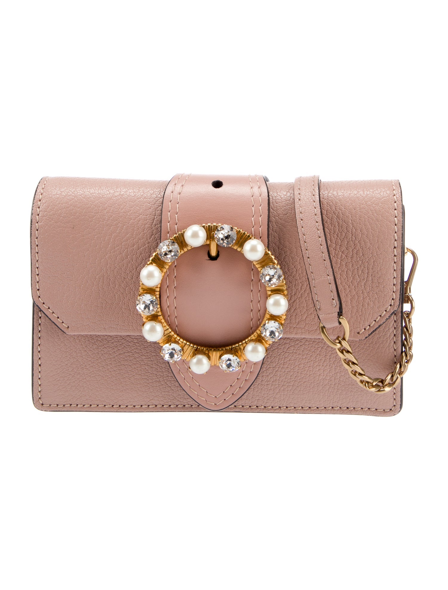 Miu Miu Crystal & Peal Embellished Leather Crossbody Bag - Pink Crossbody Bags, Handbags ...