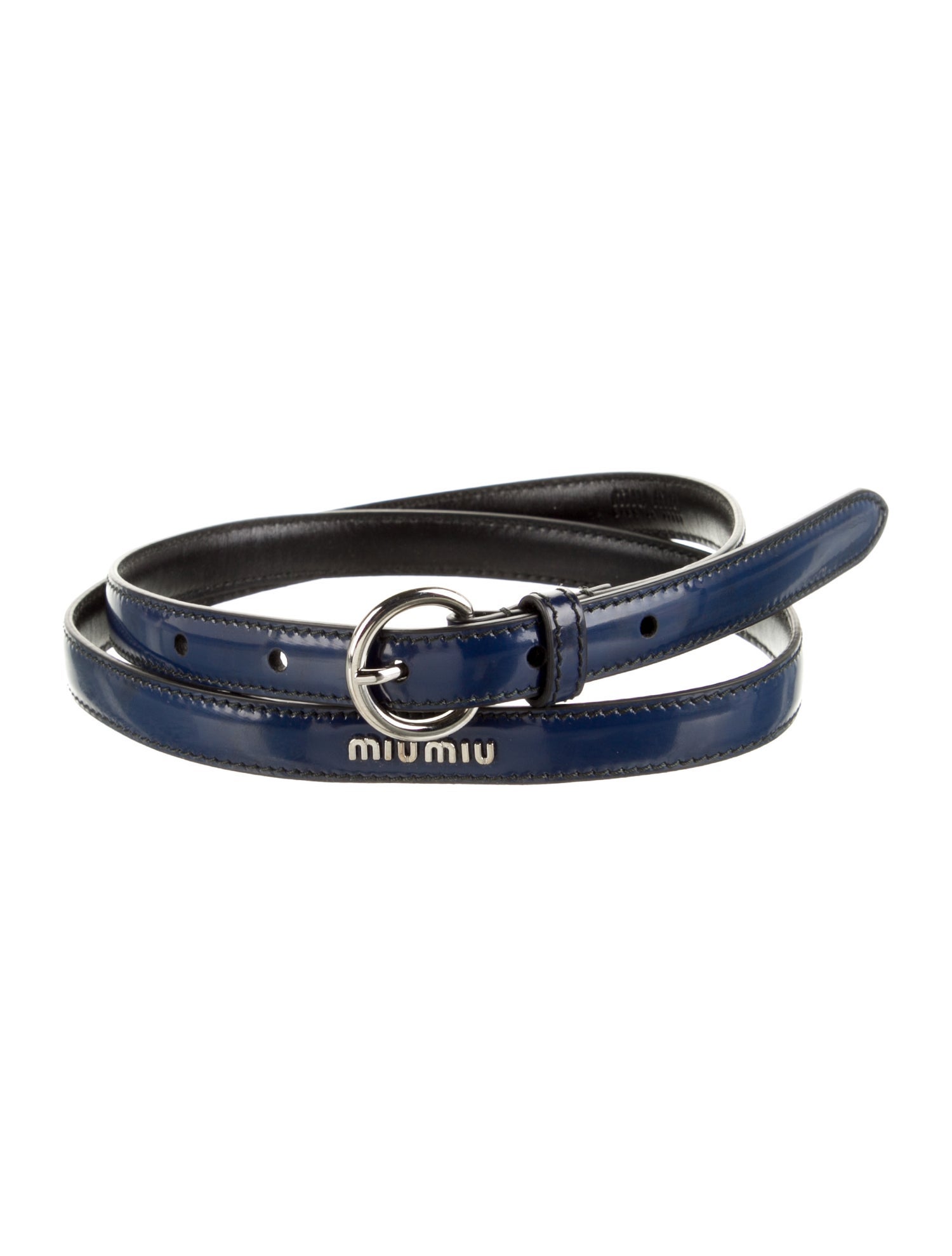 Miu Miu Skinny Patent Leather Belt - Blue Belts, Accessories ...