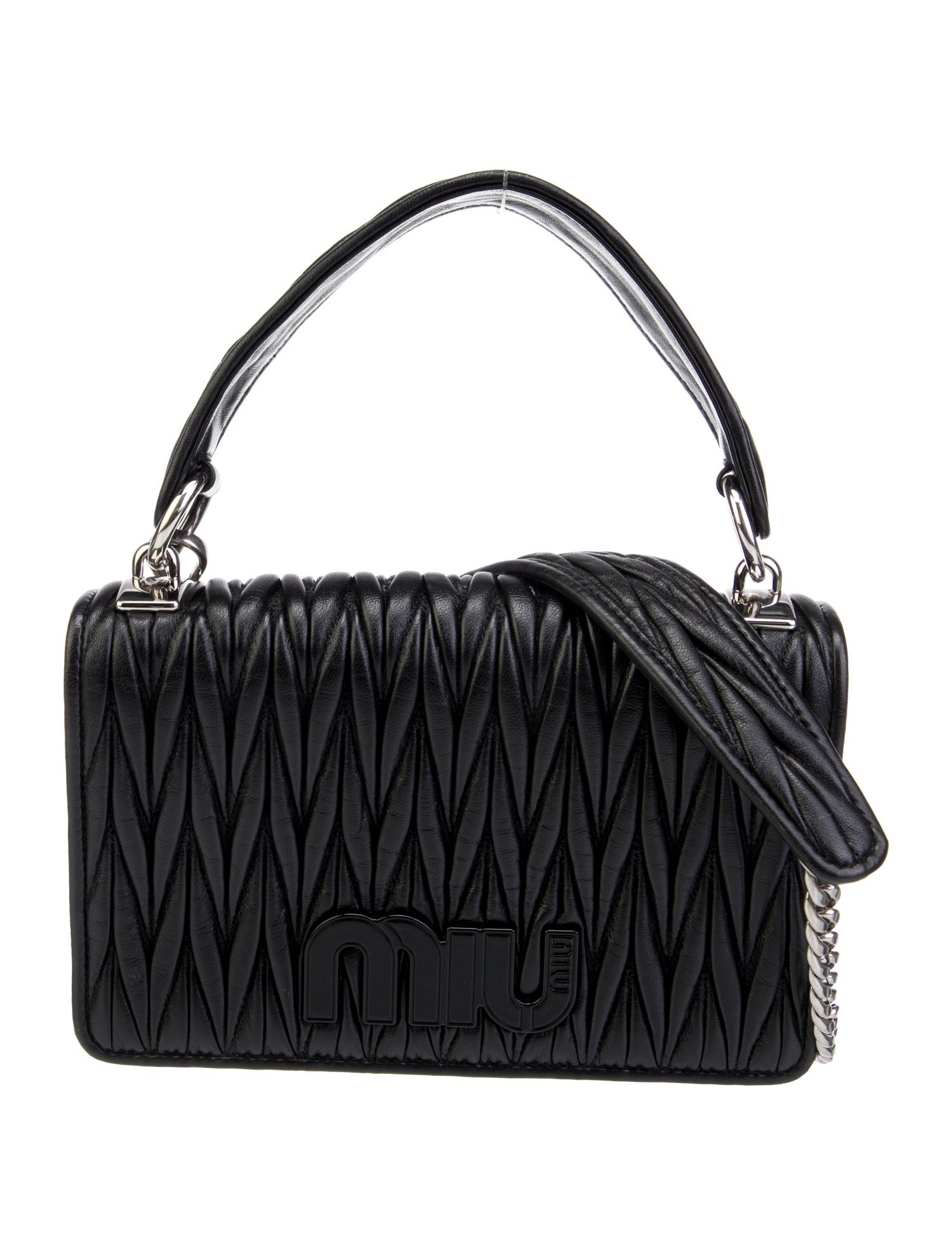 Miu Miu Chain-Link Leather Shoulder Bag - Black Shoulder Bags, Handbags ...