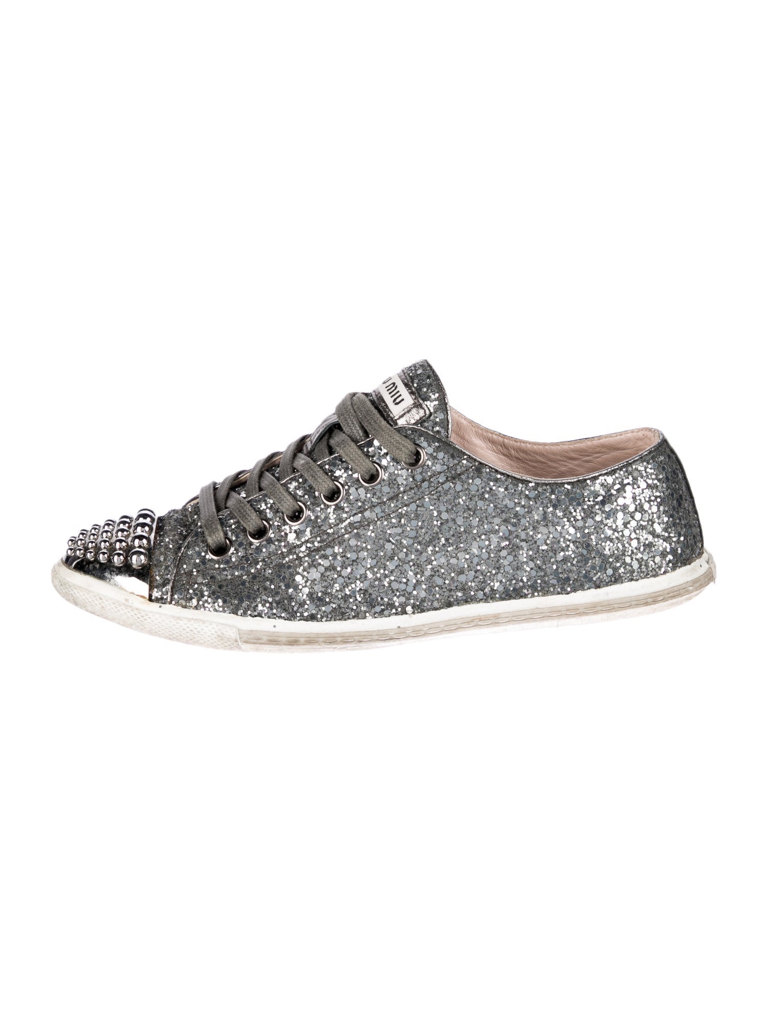 Miu Miu Studded Accents Sneakers - Silver Sneakers, Shoes - MIU188892 | The RealReal