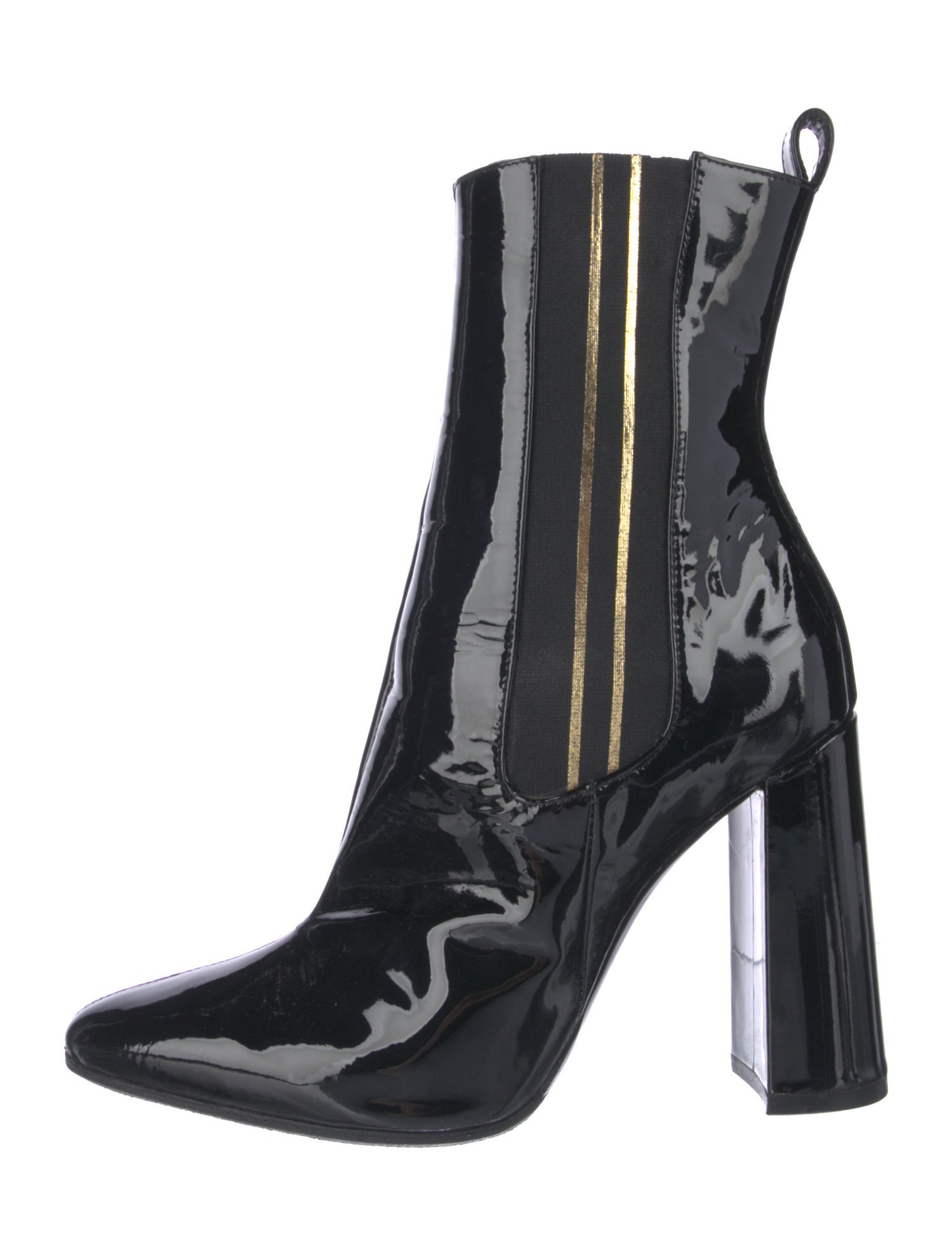 Miu Miu Patent Leather Striped Chelsea Boots - Black Boots, Shoes ...