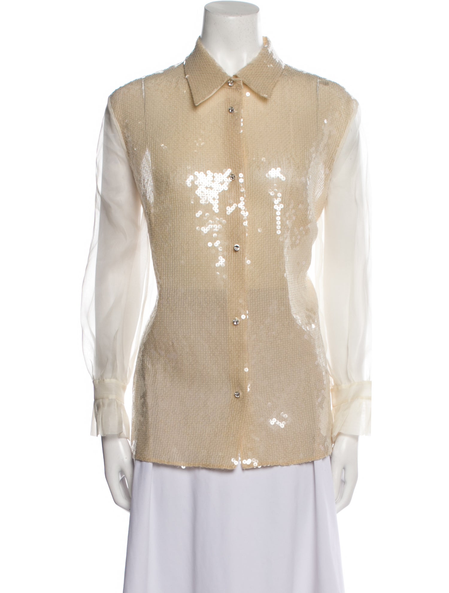Miu Miu 2019 Sequin Button-Up Top w/ Tags - Neutrals Tops, Clothing ...