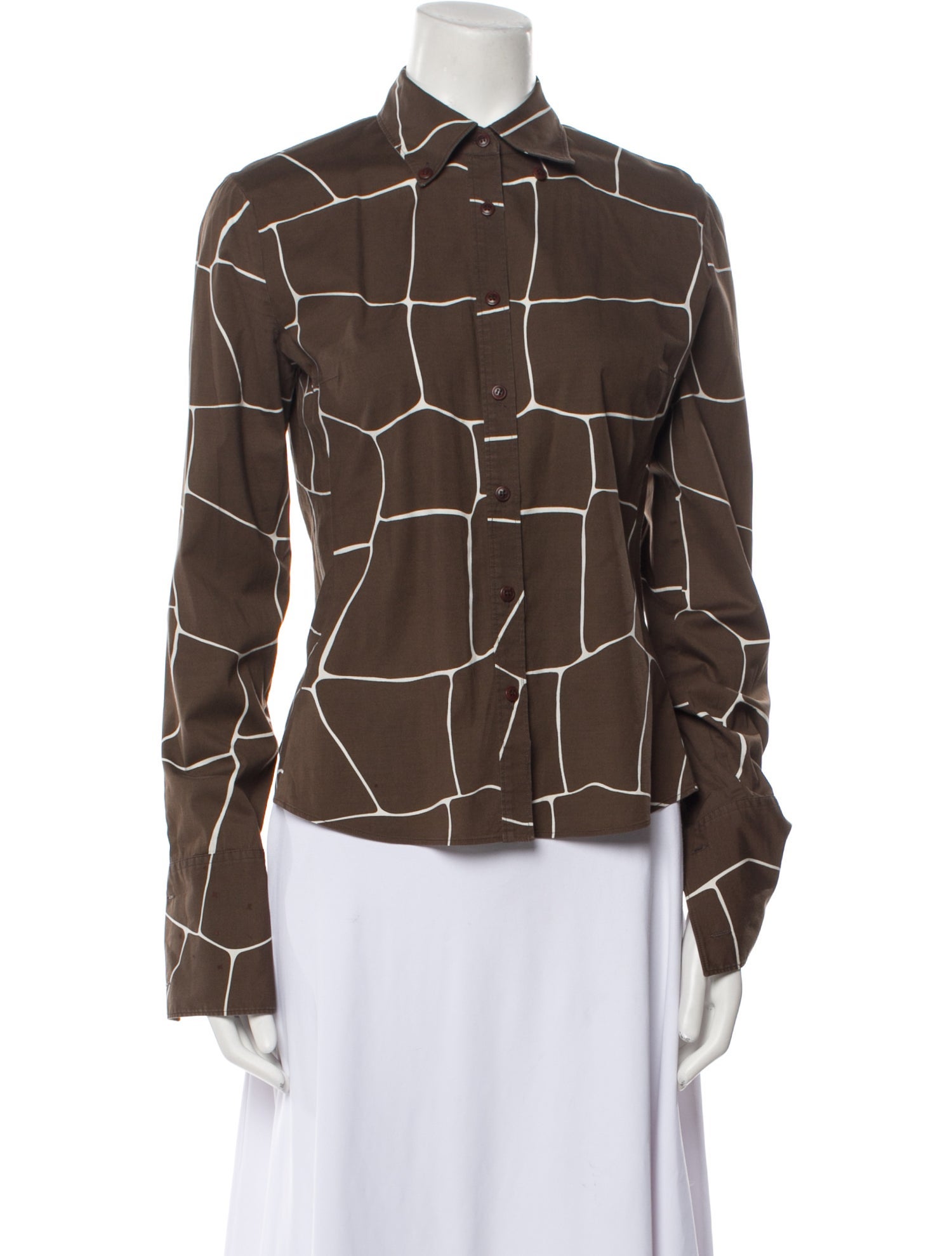 Miu Miu Vintage Late 1990's - Early 2000's Button-Up Top - Brown Tops, Clothing - MIU212647 ...