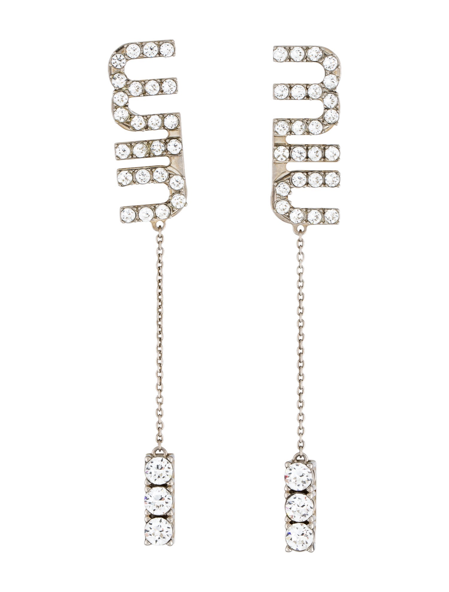 Miu Miu Crystal Logo Drop Earrings - Silver-Tone Metal Drop, Earrings ...