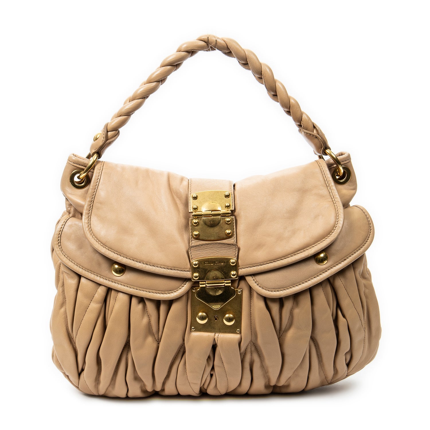 Miu Miu Leather Coffer Double Pocket Hobo - Neutrals Shoulder Bags ...