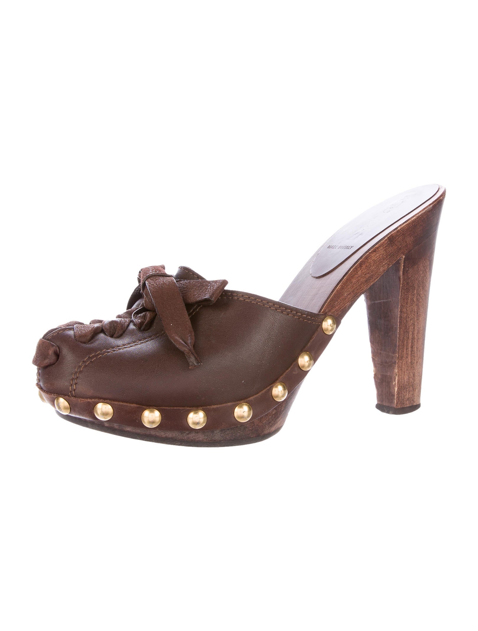 Miu Miu Studded Lace-Up Clogs - Brown Pumps, Shoes - MIU47252 | The ...