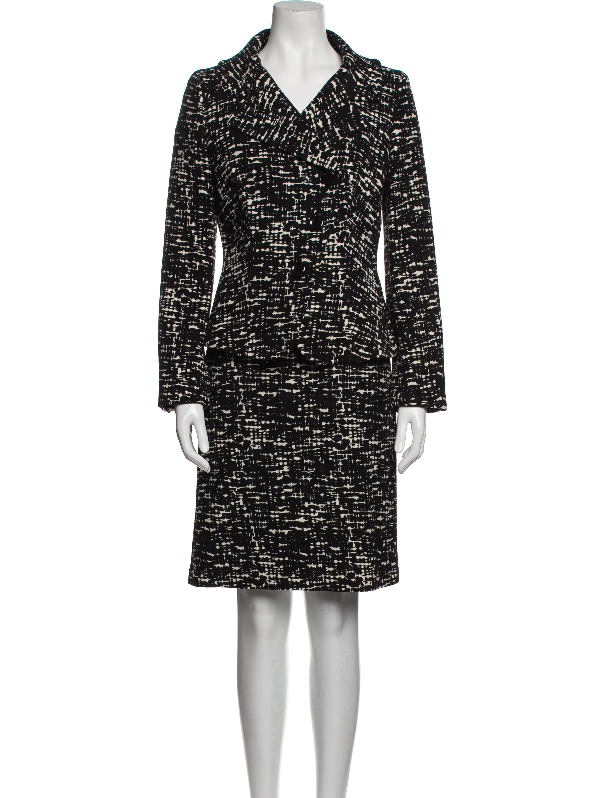 Max Mara Virgin Wool Printed Skirt Suit - Black Suits and Sets ...