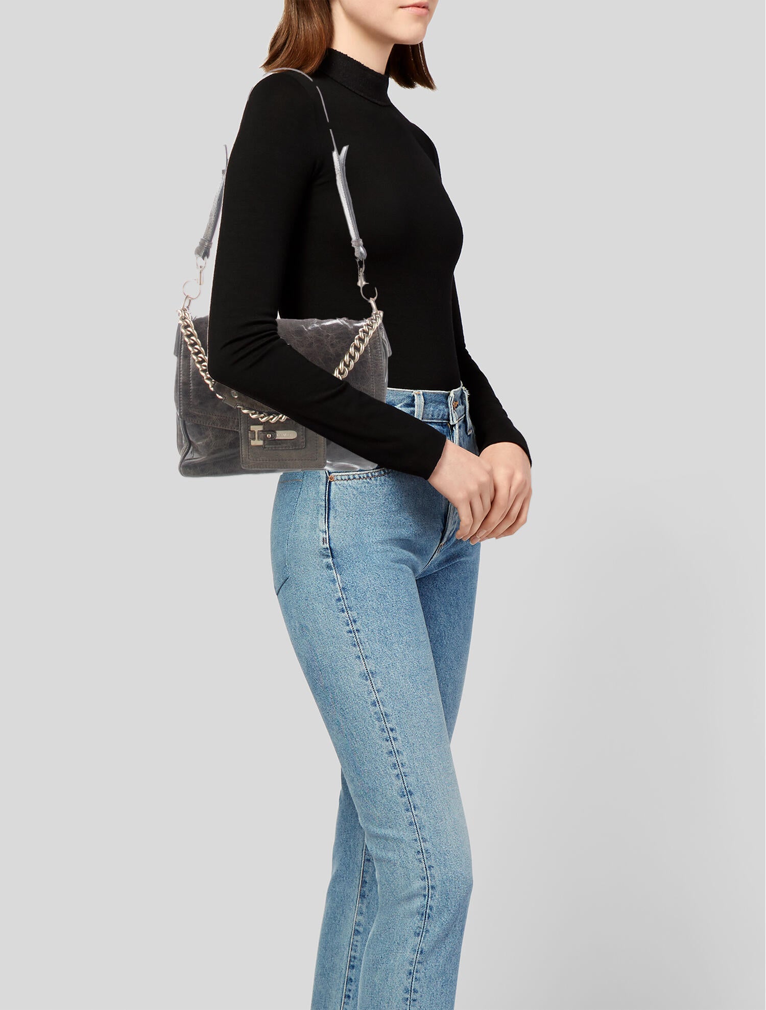 Max Mara Leather Shoulder Bag - Grey Shoulder Bags, Handbags ...