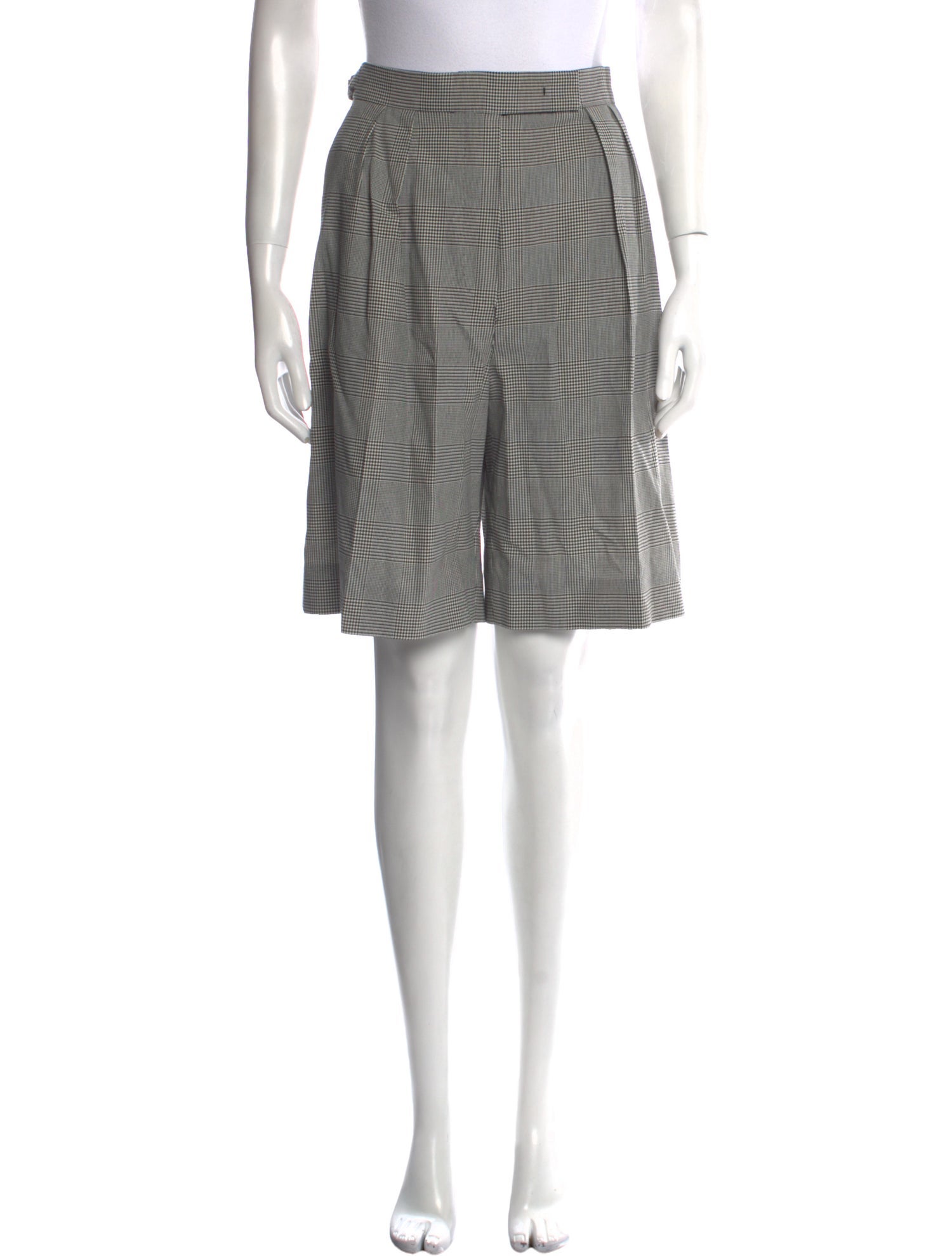 Max Mara Plaid Print Knee-Length Shorts w/ Tags - Grey, 13" Rise Shorts ...