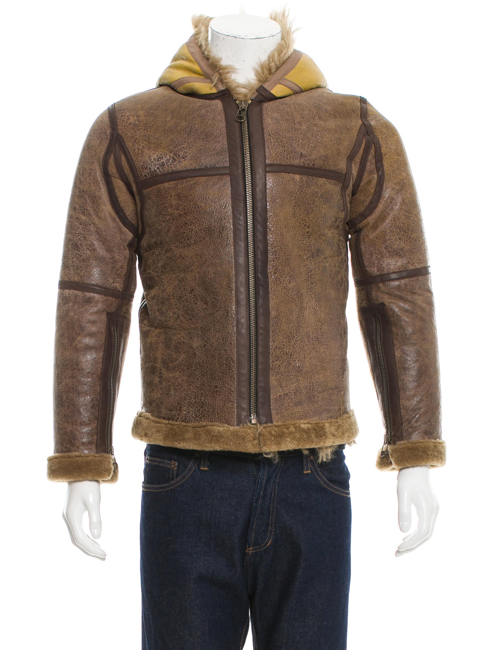 Mr & Mrs Italy Distressed Shearling Jacket - Brown Outerwear, Clothing ...