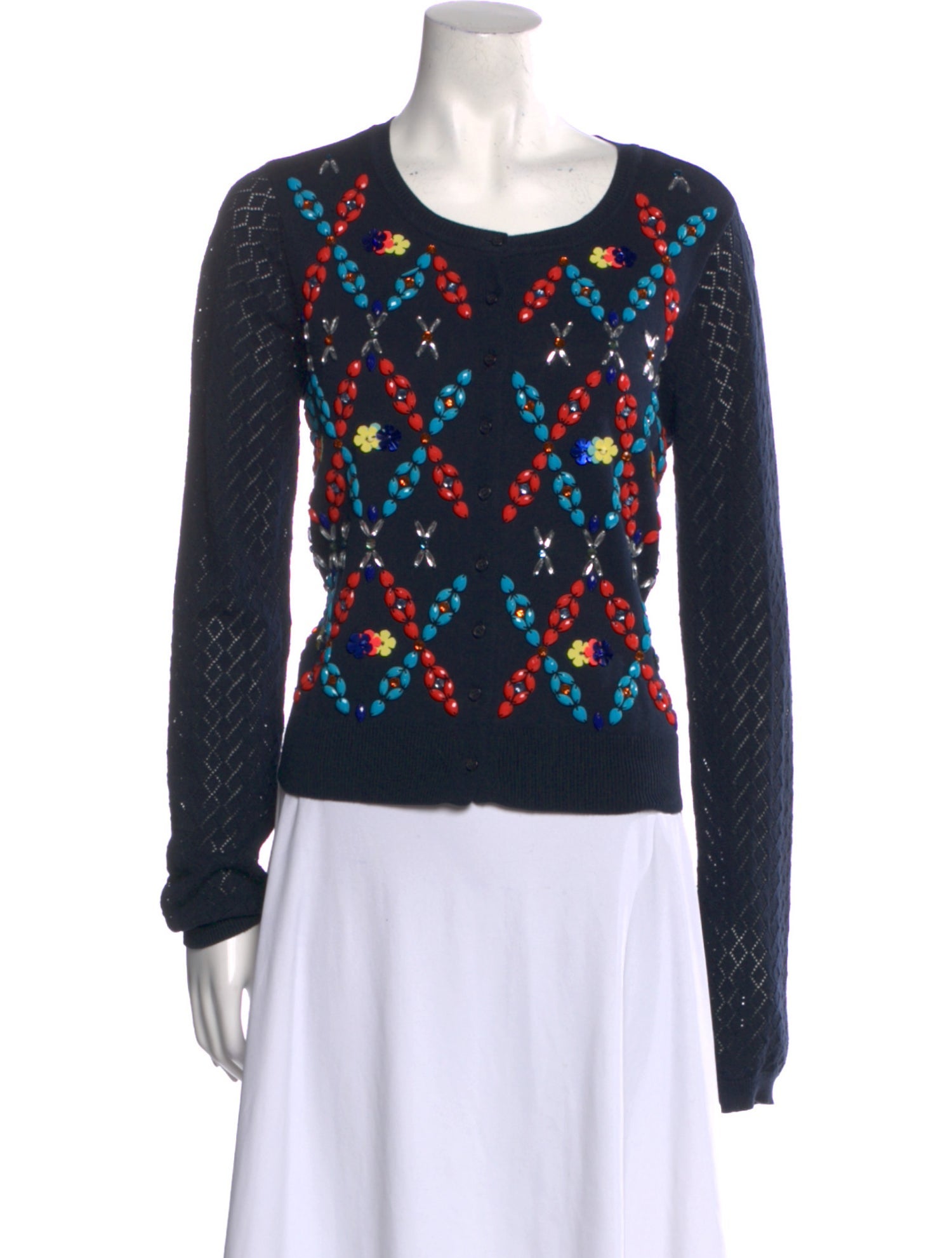 Manoush Printed Scoop Neck Sweater - Blue Knitwear, Clothing - MNH21476 ...