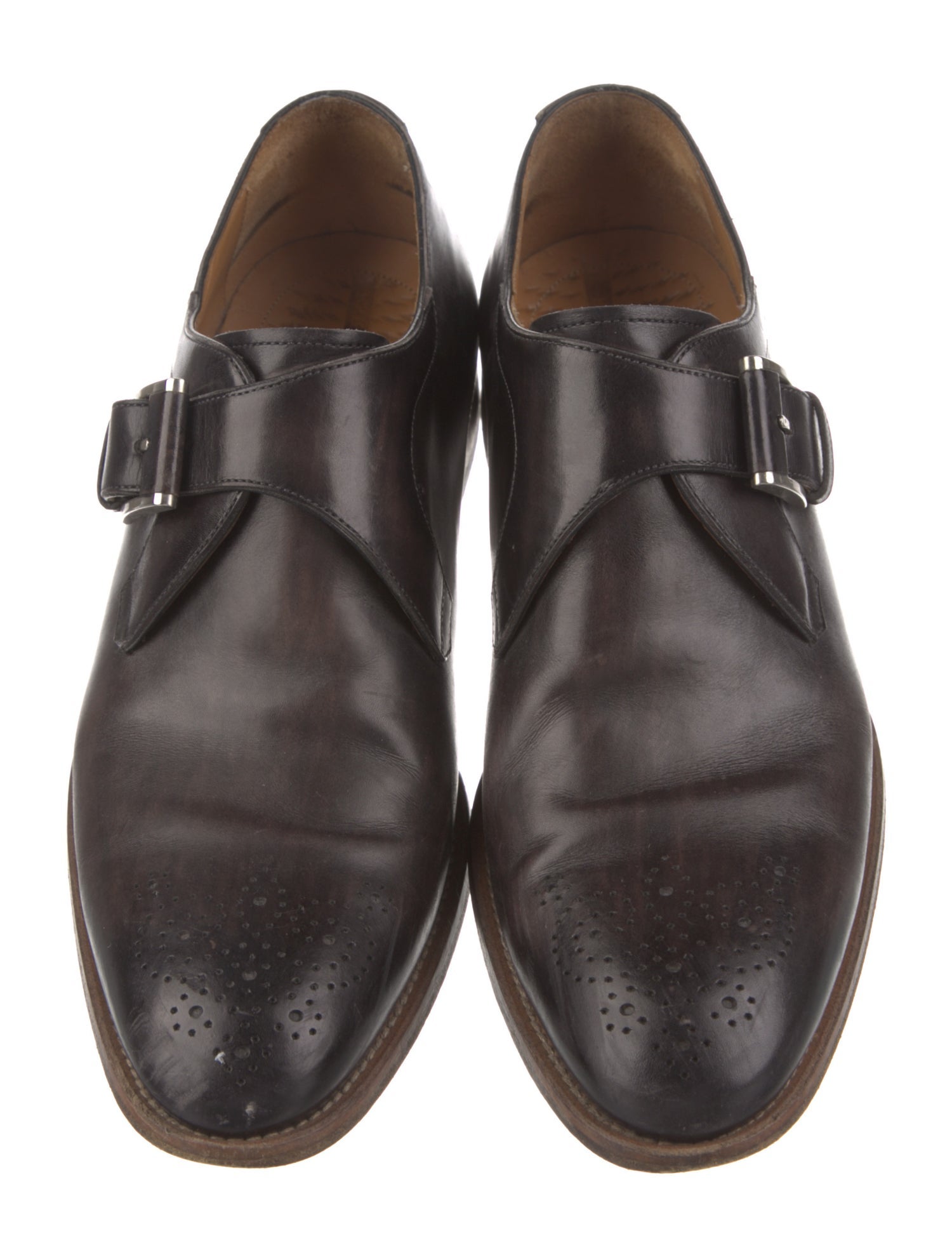 Paul Stuart Leather Monk Straps - Brown Monk Straps, Shoes - PUT25360 ...