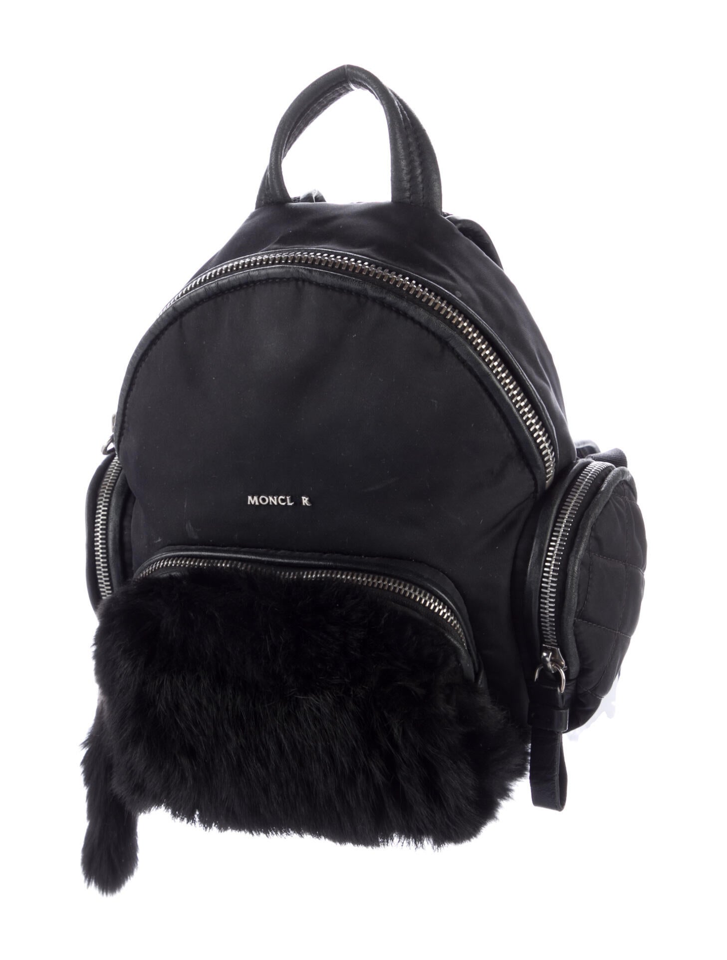Moncler Small Solid Nylon Fur Trim Backpack - Black Backpacks, Handbags ...