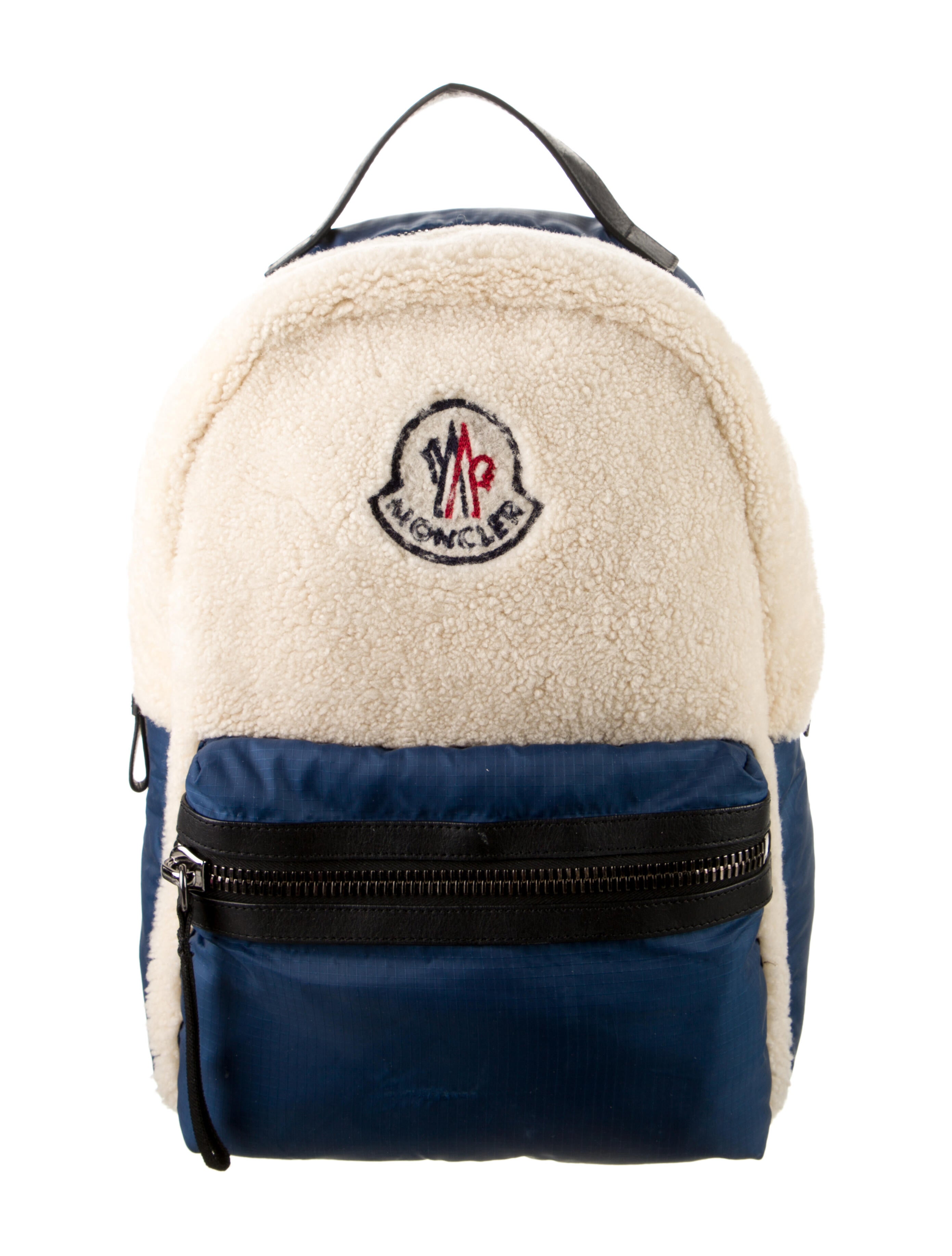 Moncler Large Shearling-Trimmed Backpack - Blue Backpacks, Bags ...