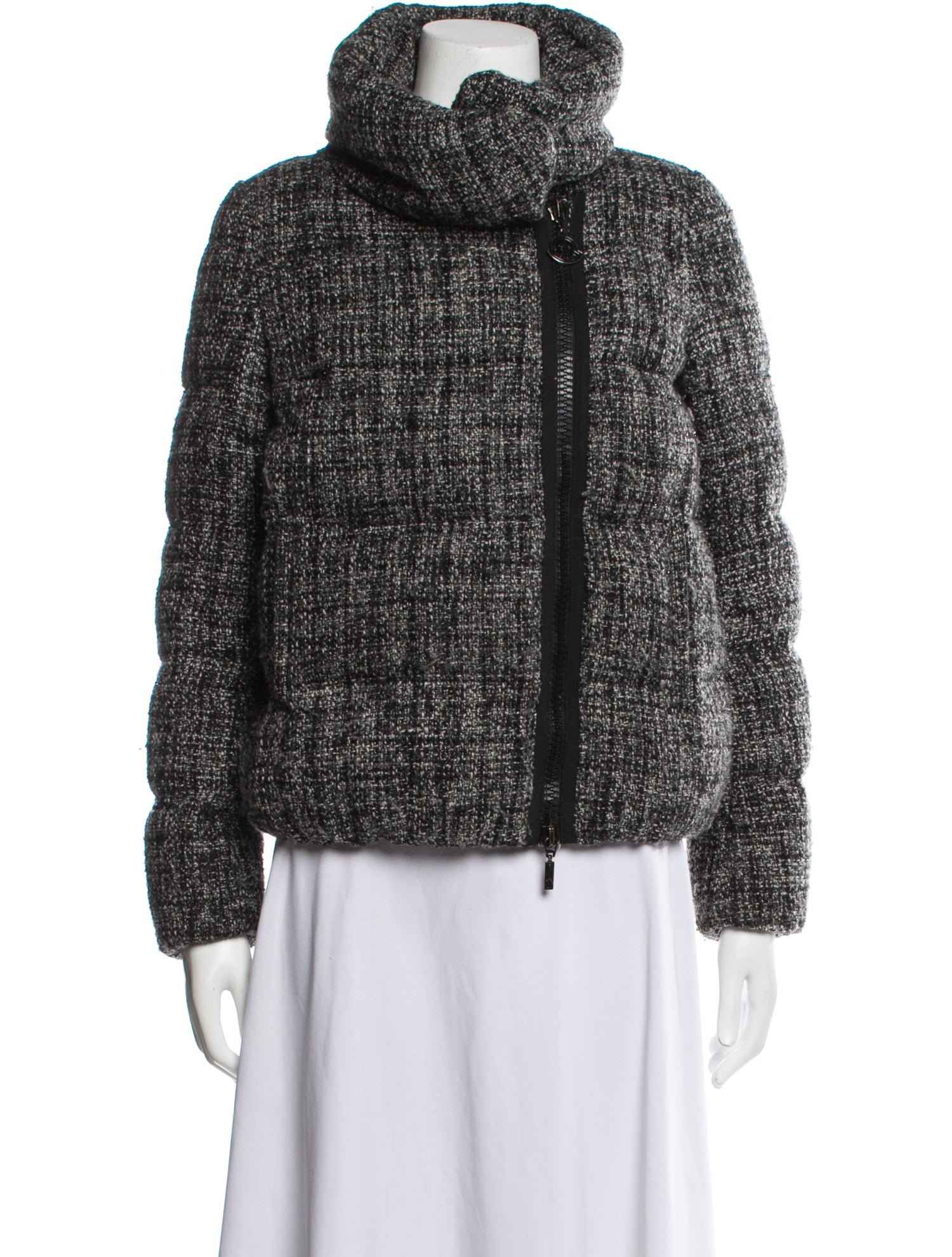 Moncler Tweed Pattern Down Coat - Black Coats, Clothing - MOC120560 ...