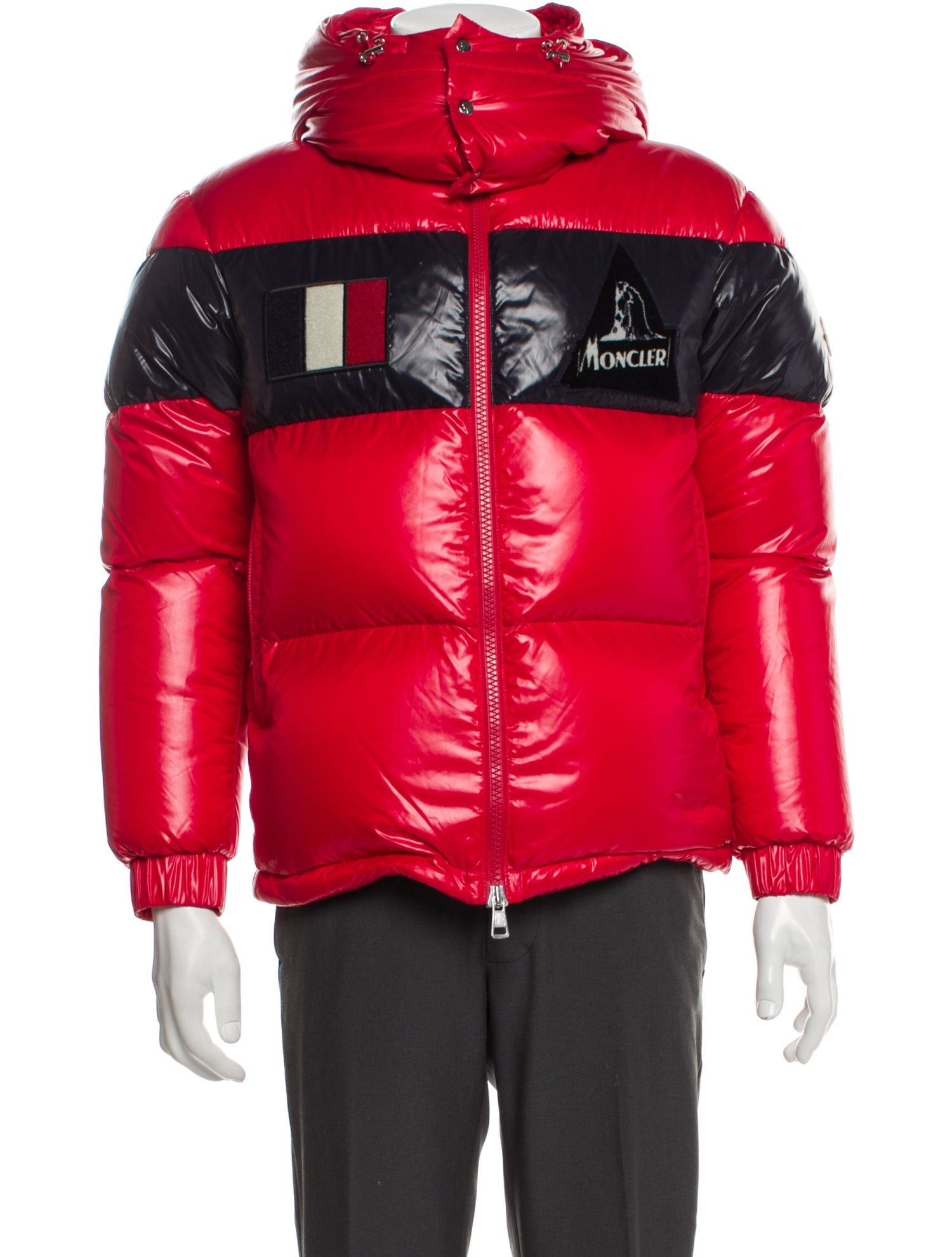 Moncler Colorblock Pattern Puffer Coat w/ Tags - Red Outerwear ...