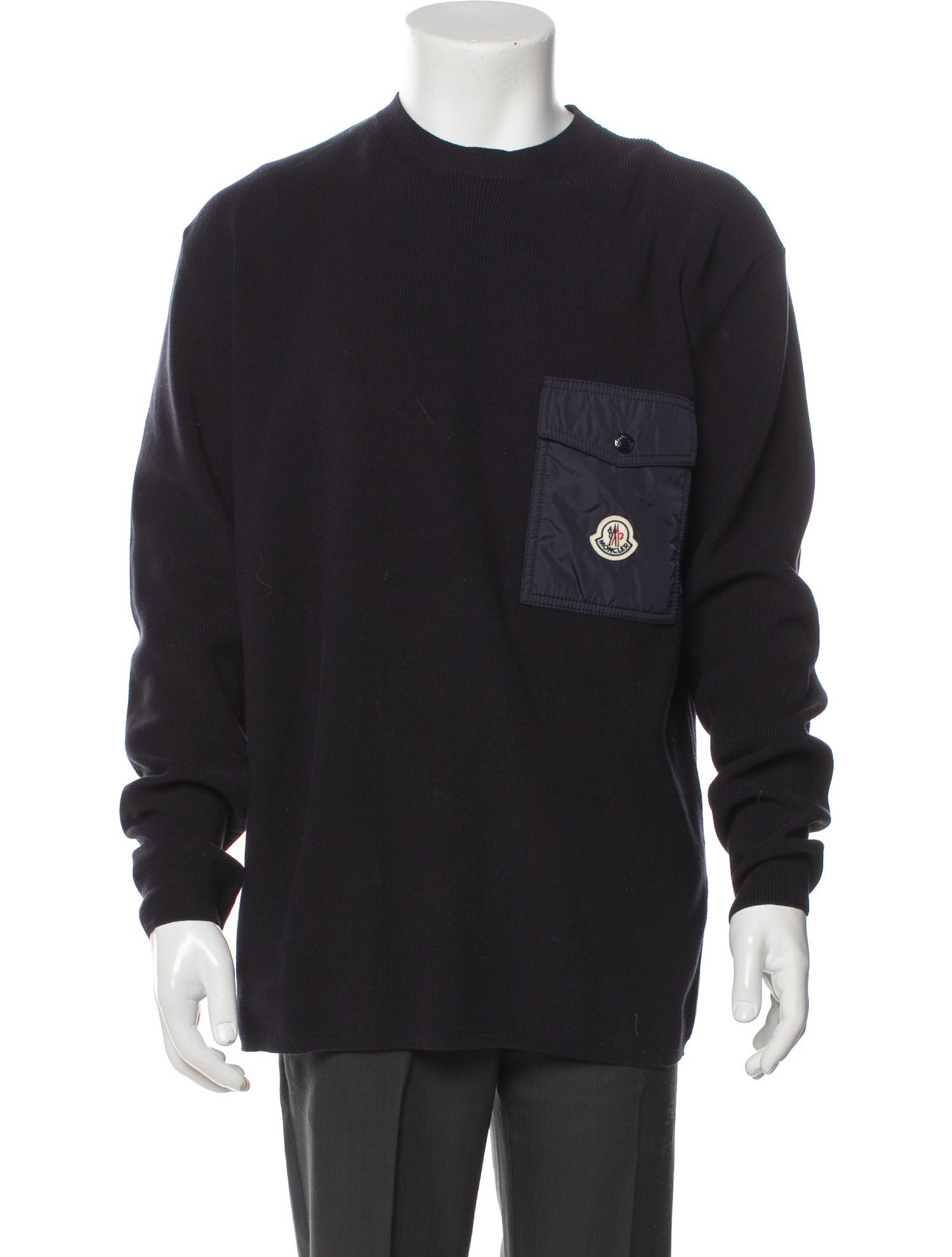 Moncler Crew Neck Long Sleeve Pullover - Black Sweaters, Clothing ...
