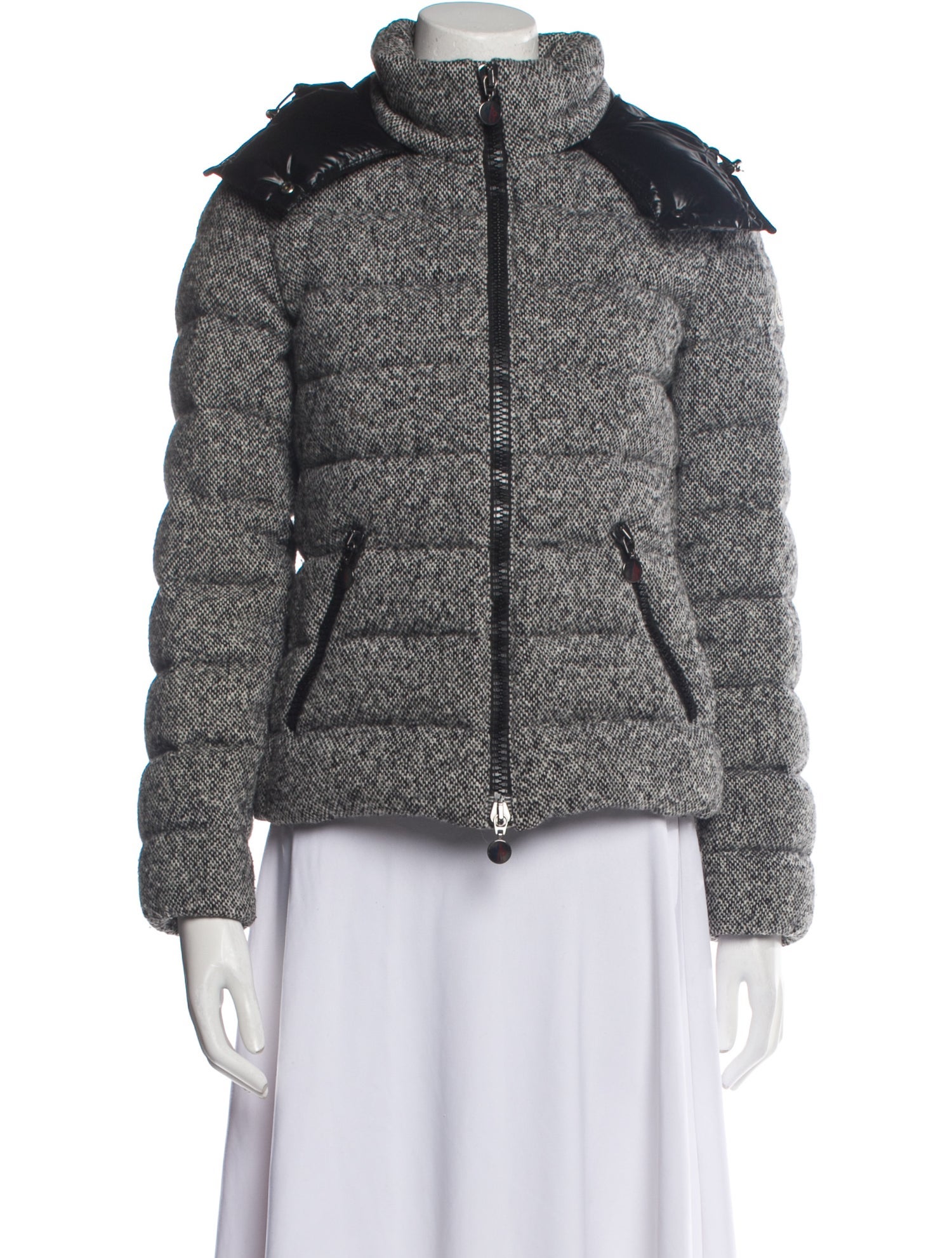Moncler Virgin Wool Tweed Pattern Down Jacket - Grey Jackets, Clothing ...