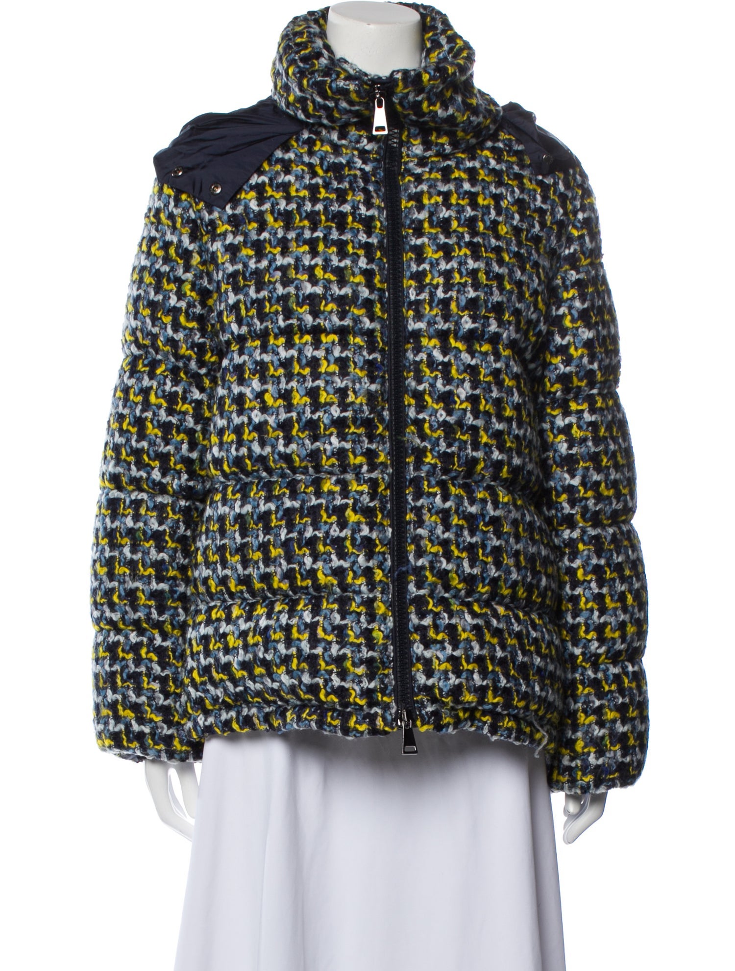 Moncler Virgin Wool Tweed Pattern Down Jacket - Blue Jackets, Clothing ...