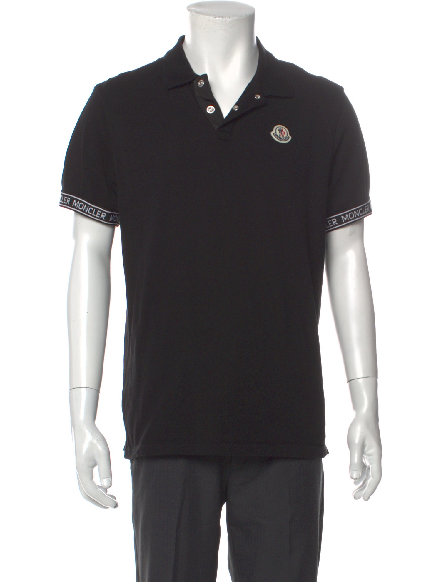 Moncler Graphic Print Crew Neck Polo Shirt - Black Polos, Clothing - MOC133626 | The RealReal