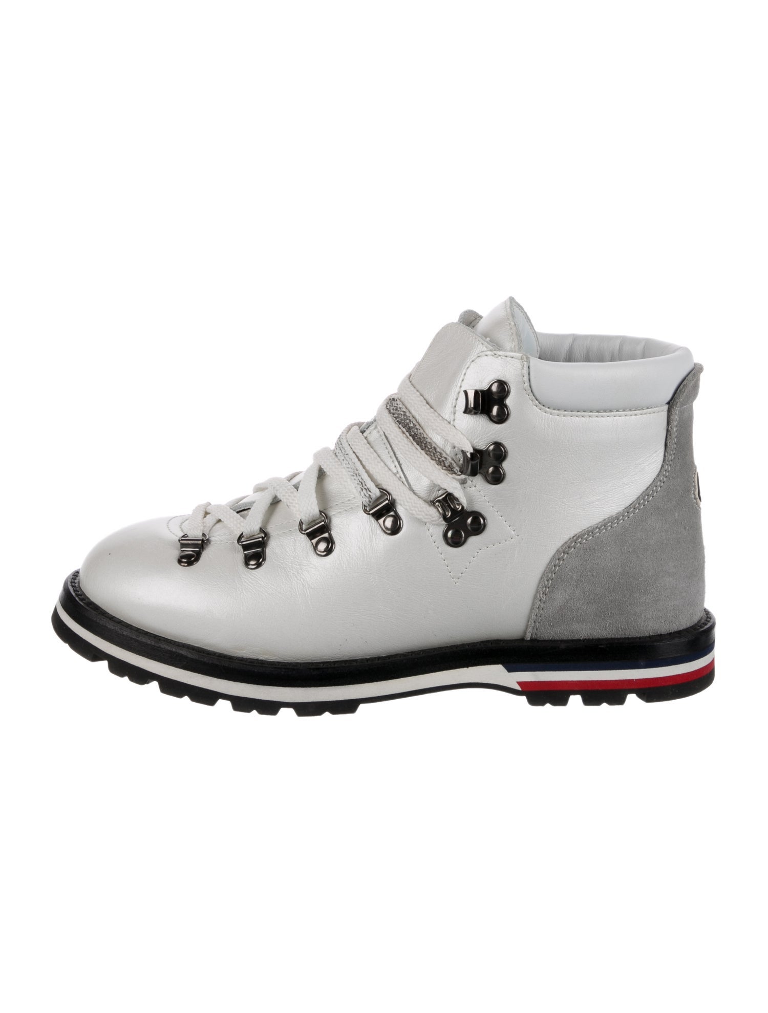 Moncler Leather Colorblock Pattern Combat Boots - White Boots, Shoes ...