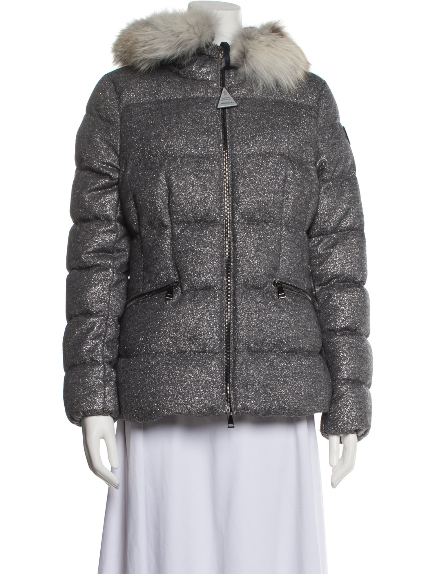 Moncler Virgin Wool Printed Down Jacket w/ Tags - Silver Jackets ...