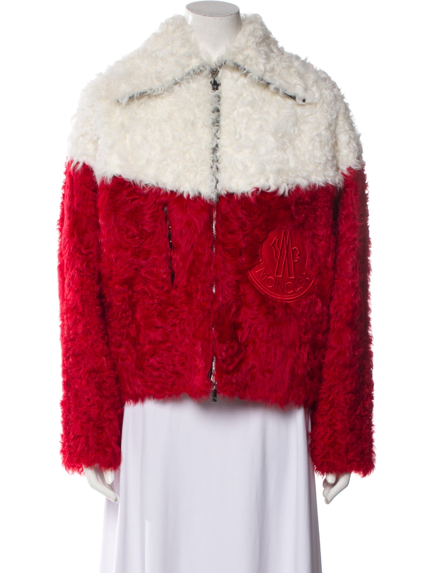 Moncler Goat Fur Colorblock Pattern Fur Jacket w/ Tags - Red Jackets ...