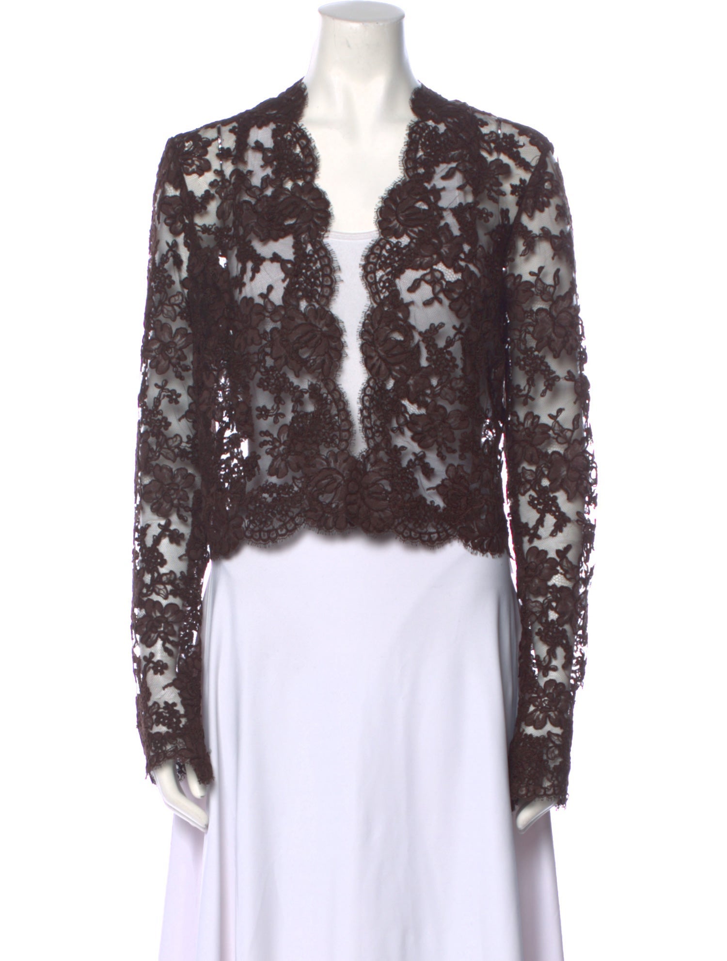 Monique Lhuillier Lace Pattern V-Neck Blouse - Brown Tops, Clothing ...