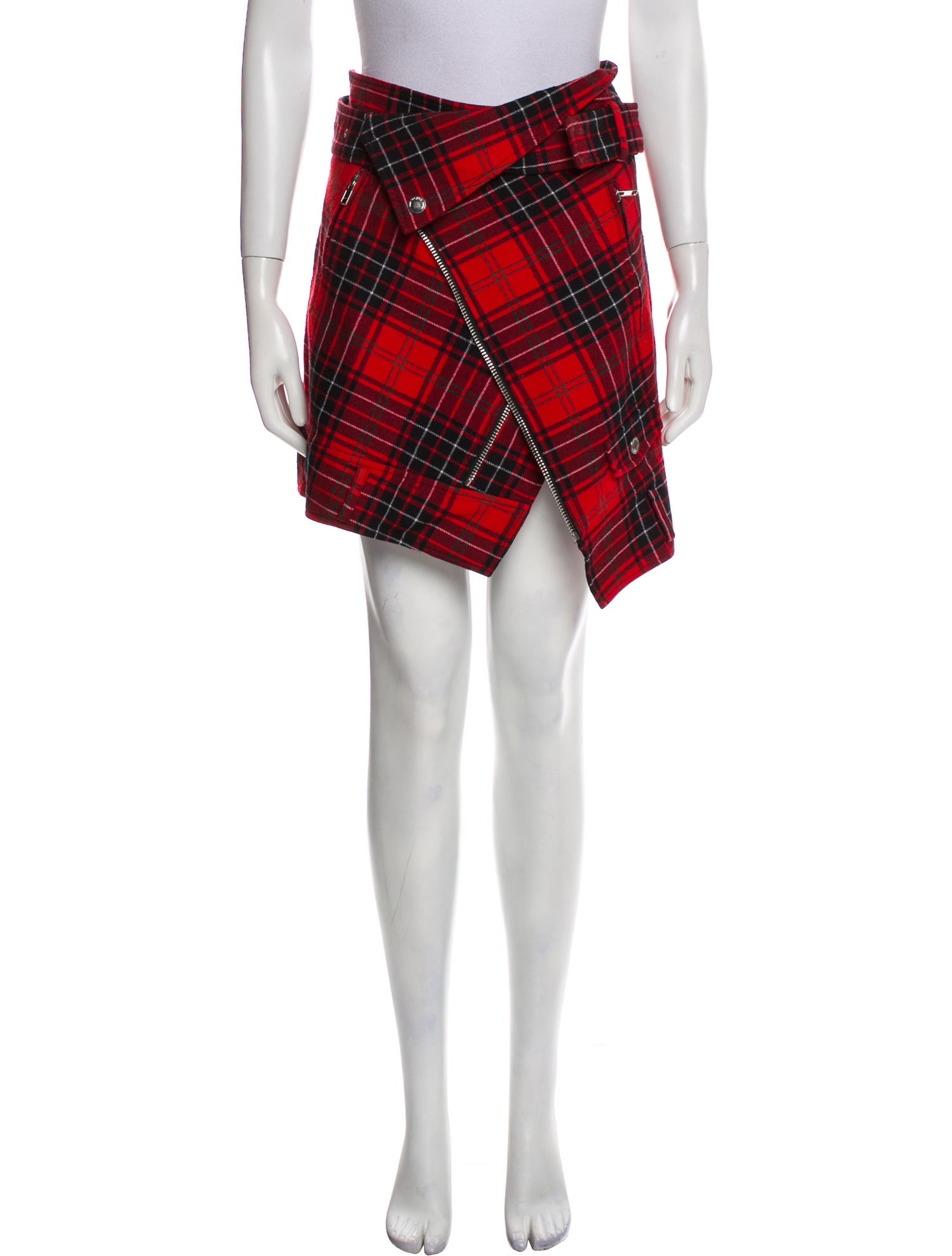 Monse Plaid Print Knee-Length Skirt - Red Skirts, Clothing - MONSE29420 ...
