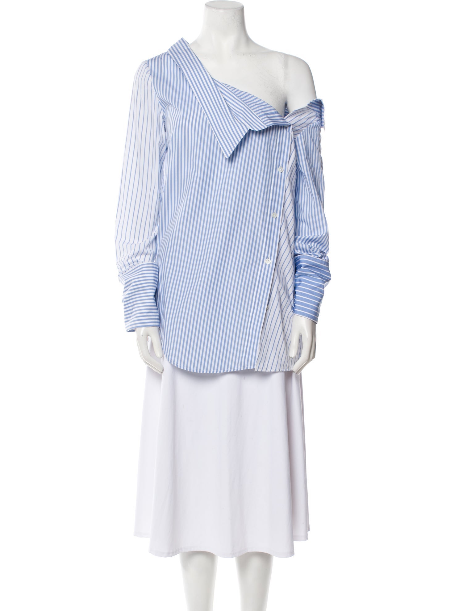 Monse Striped One-Shoulder Tunic - Blue Tops, Clothing - MONSE31671 ...