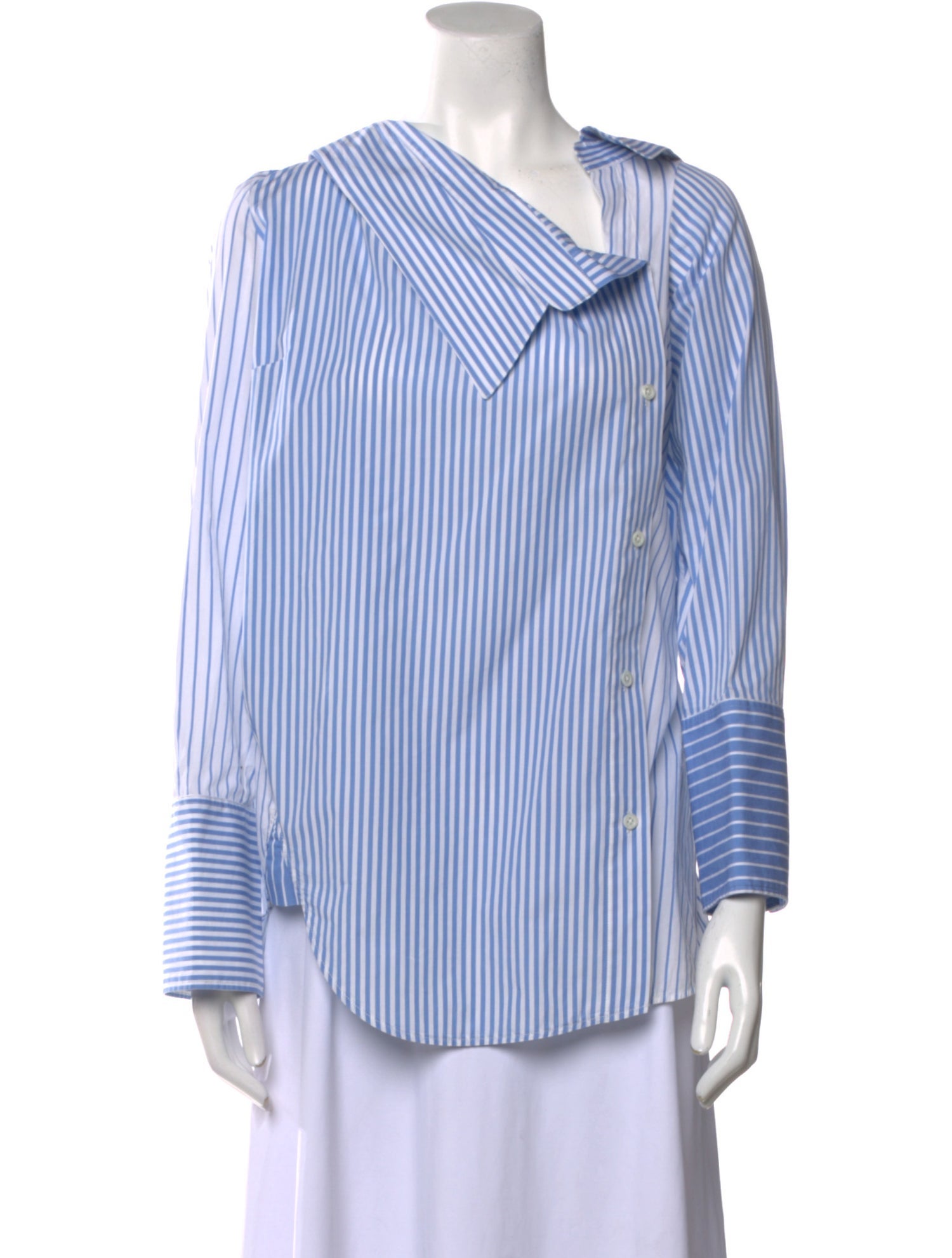 Monse Striped V-Neck Blouse - Blue Tops, Clothing - MONSE31749 | The ...