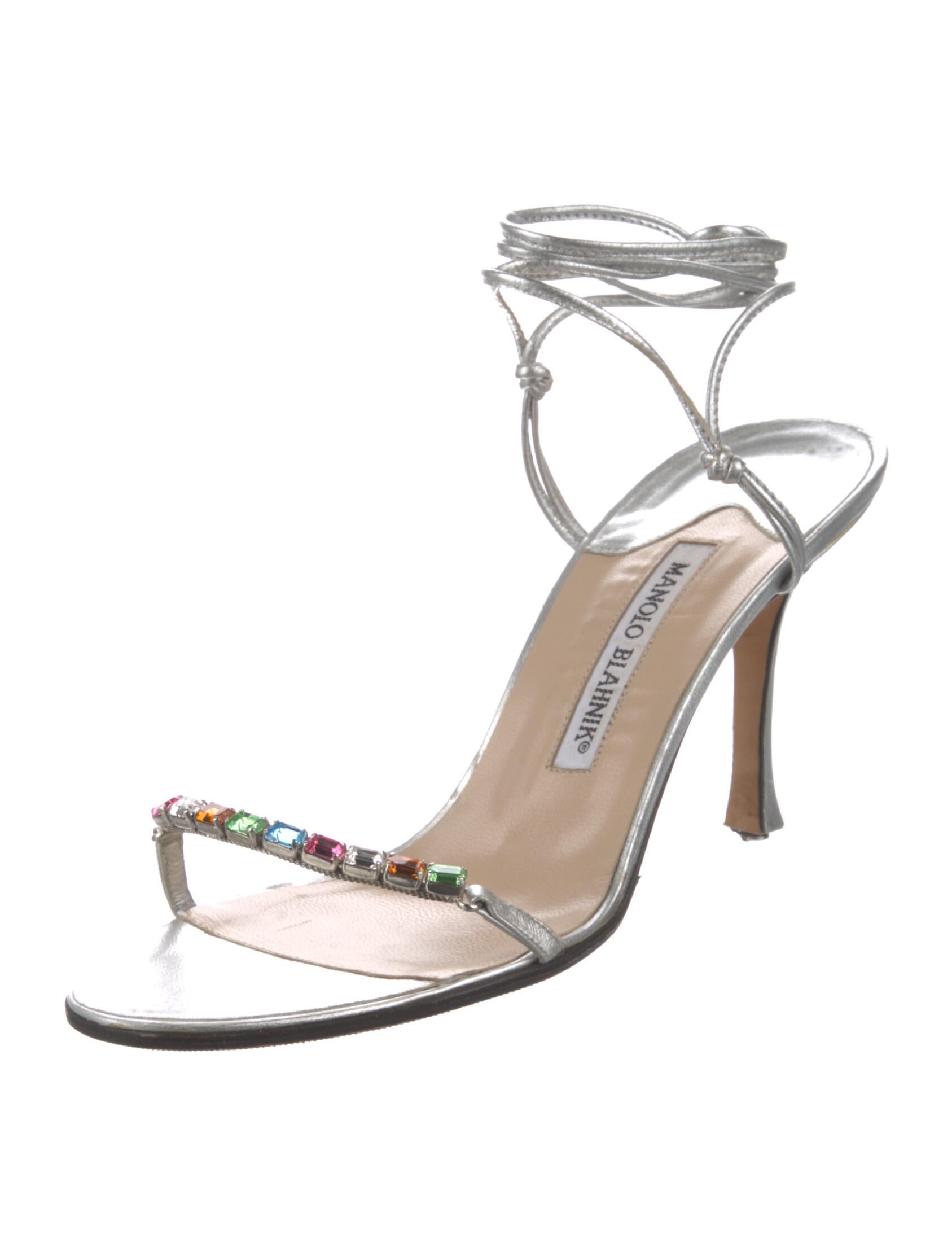 Manolo Blahnik Metallic Leather Sandals - Metallic Sandals, Shoes ...