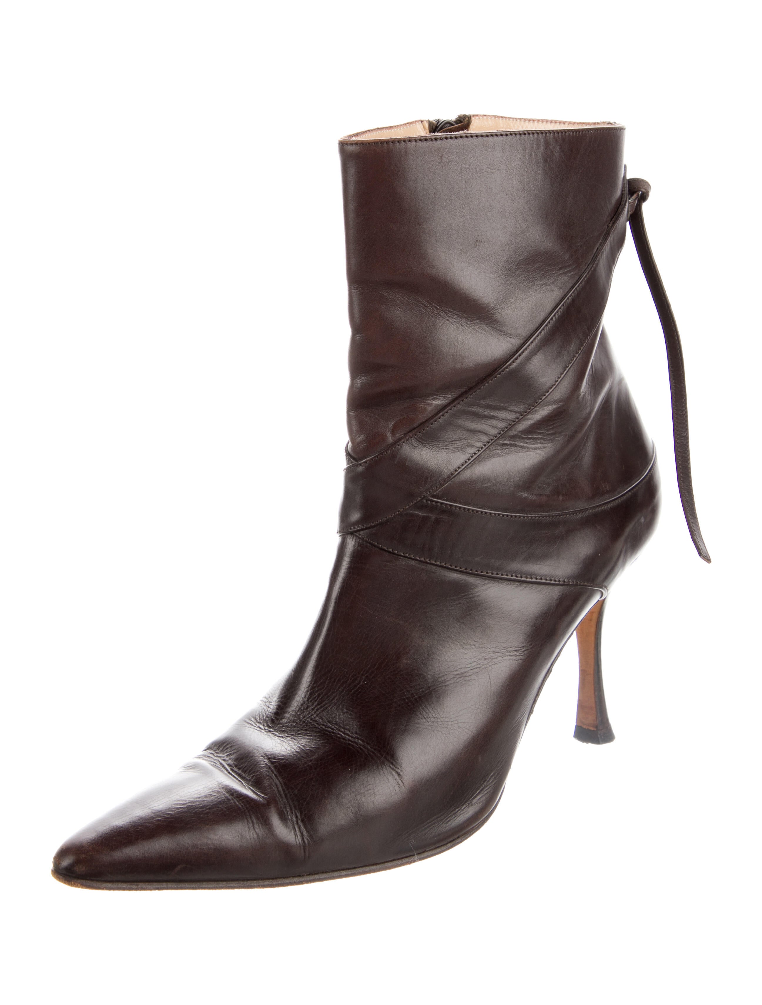 Manolo Blahnik Suede Pleated Boots - Brown Boots, Shoes - MOO55395 ...