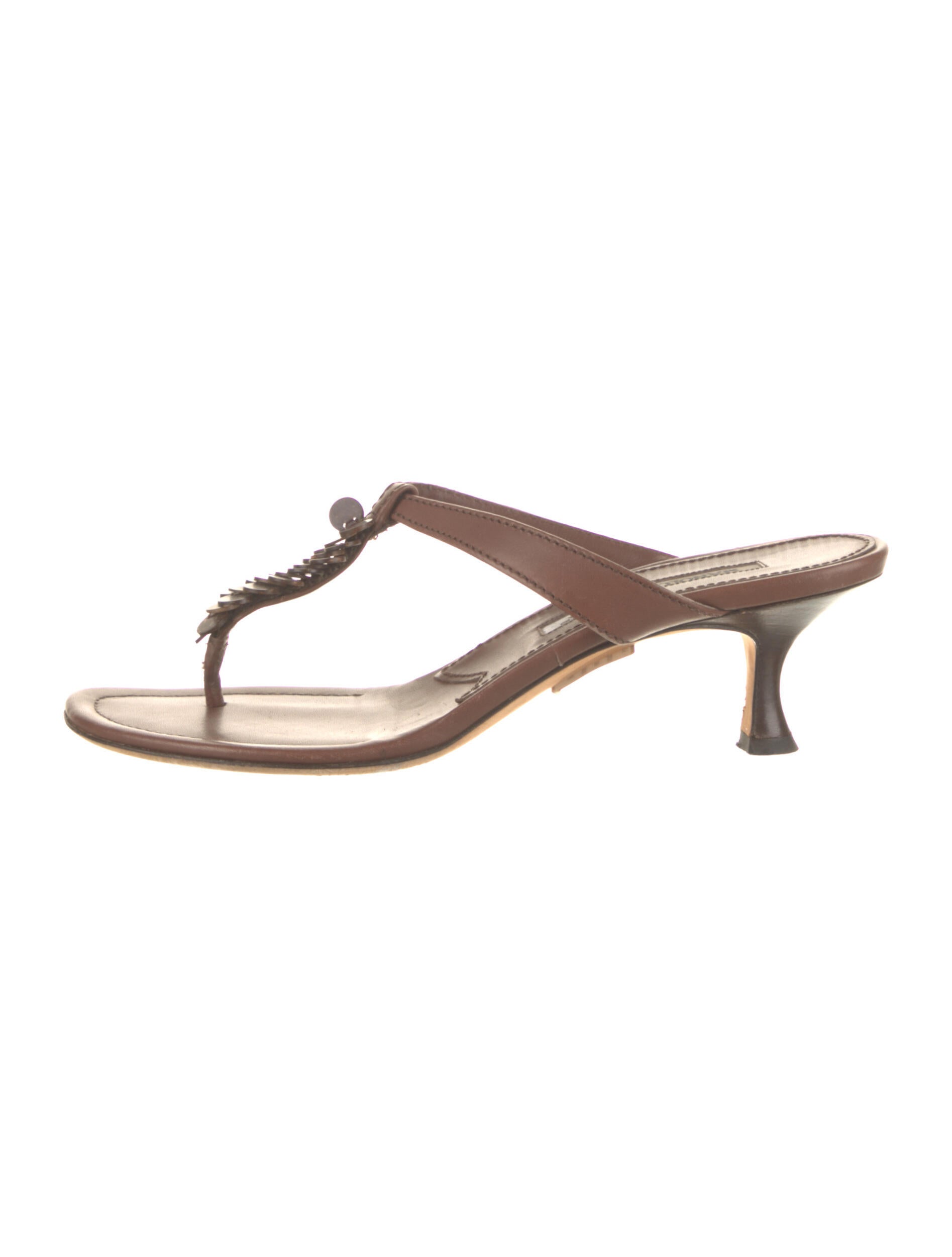 Manolo Blahnik Embellished Buckle Slide Sandals - Brown Sandals, Shoes ...