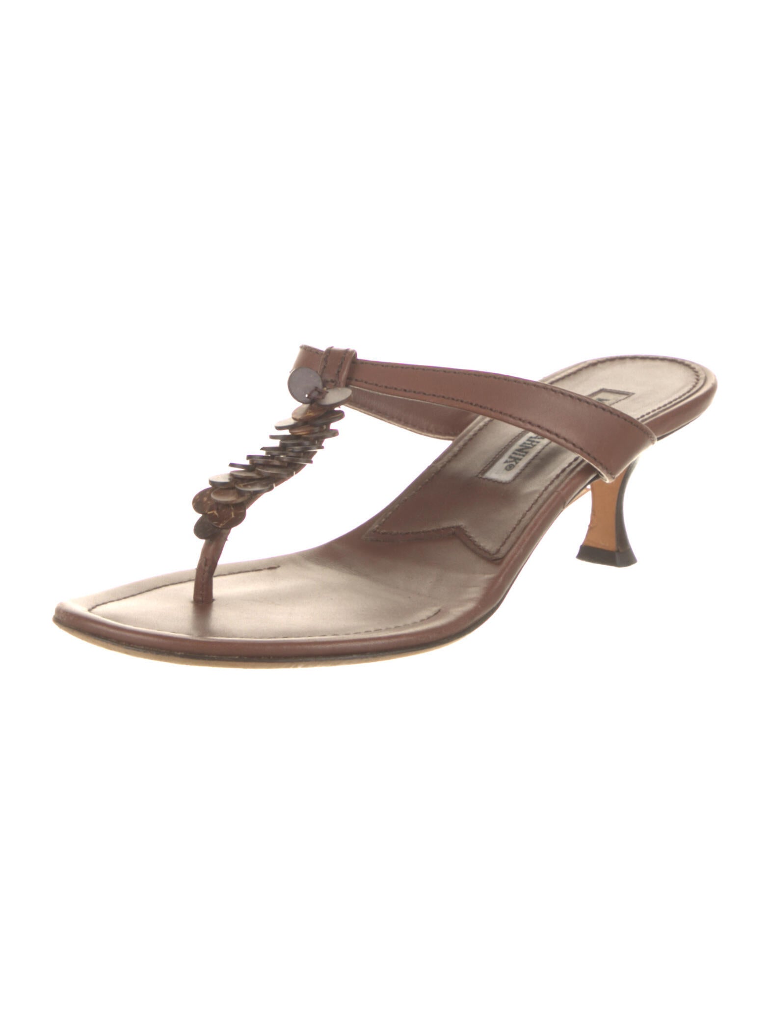 Manolo Blahnik Embellished Buckle Slide Sandals - Brown Sandals, Shoes ...