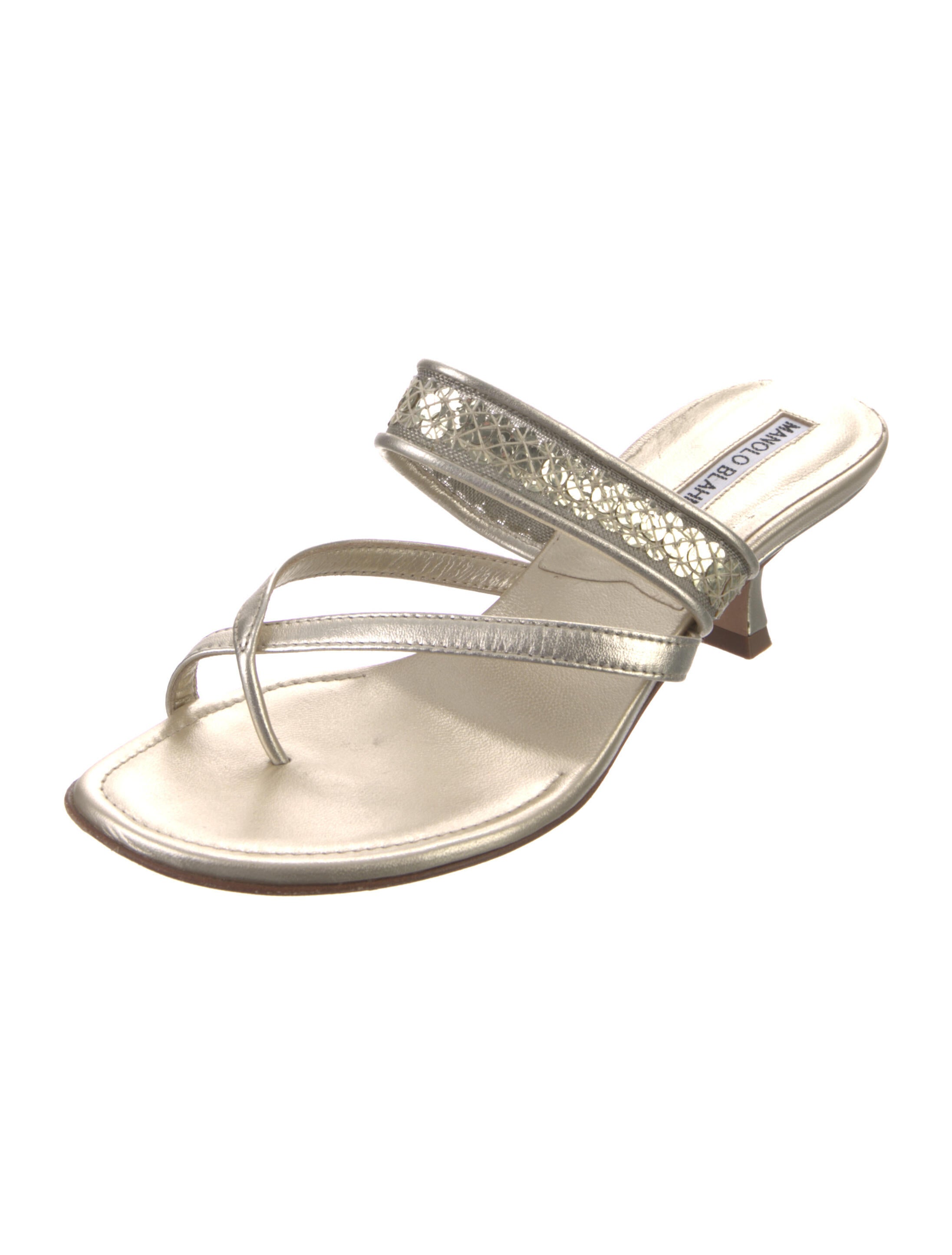 Manolo Blahnik Jewel-Embellished Leather Sandals - Gold Sandals, Shoes ...