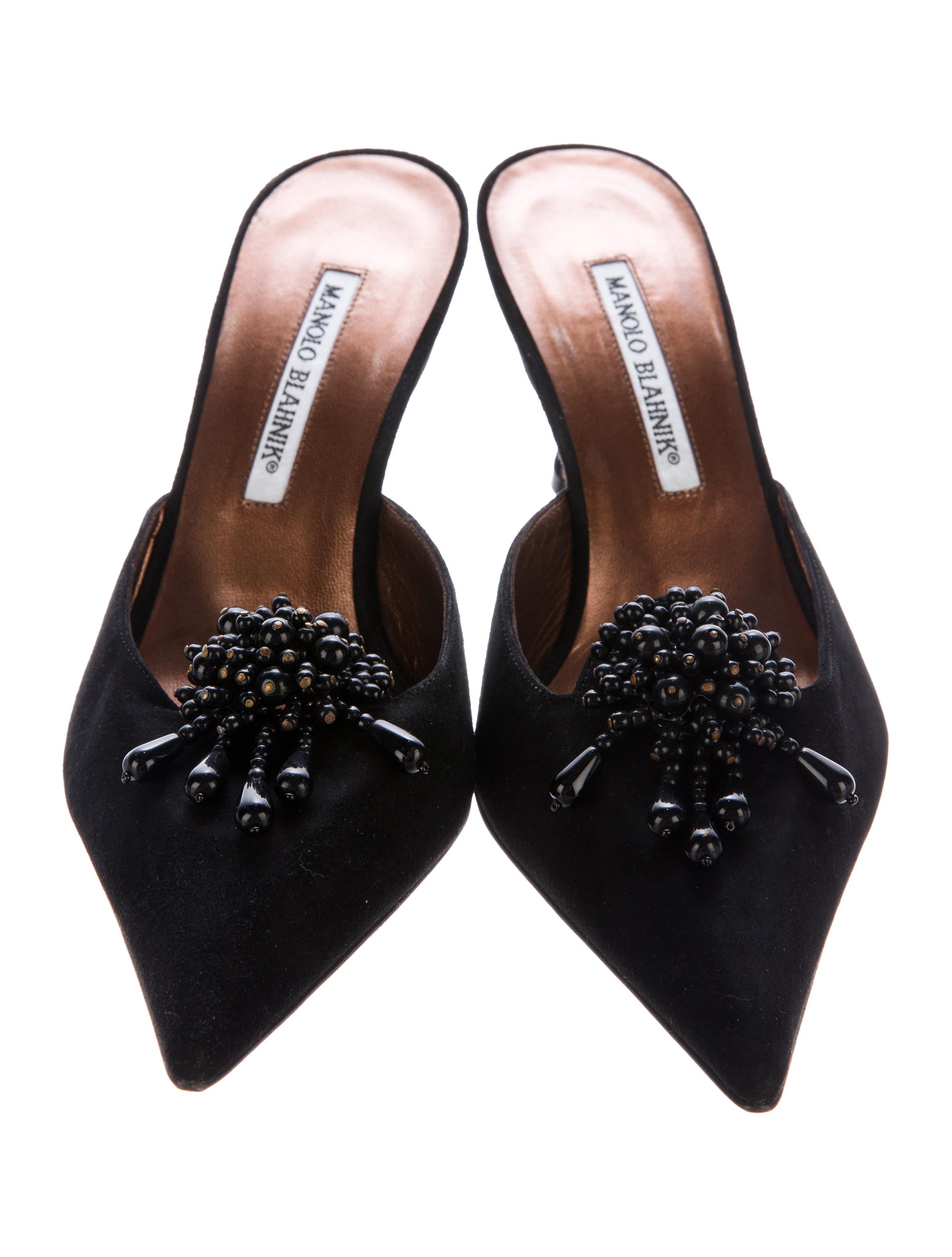 Manolo Blahnik Embellished Suede Mules - Shoes - MOO68098 | The RealReal