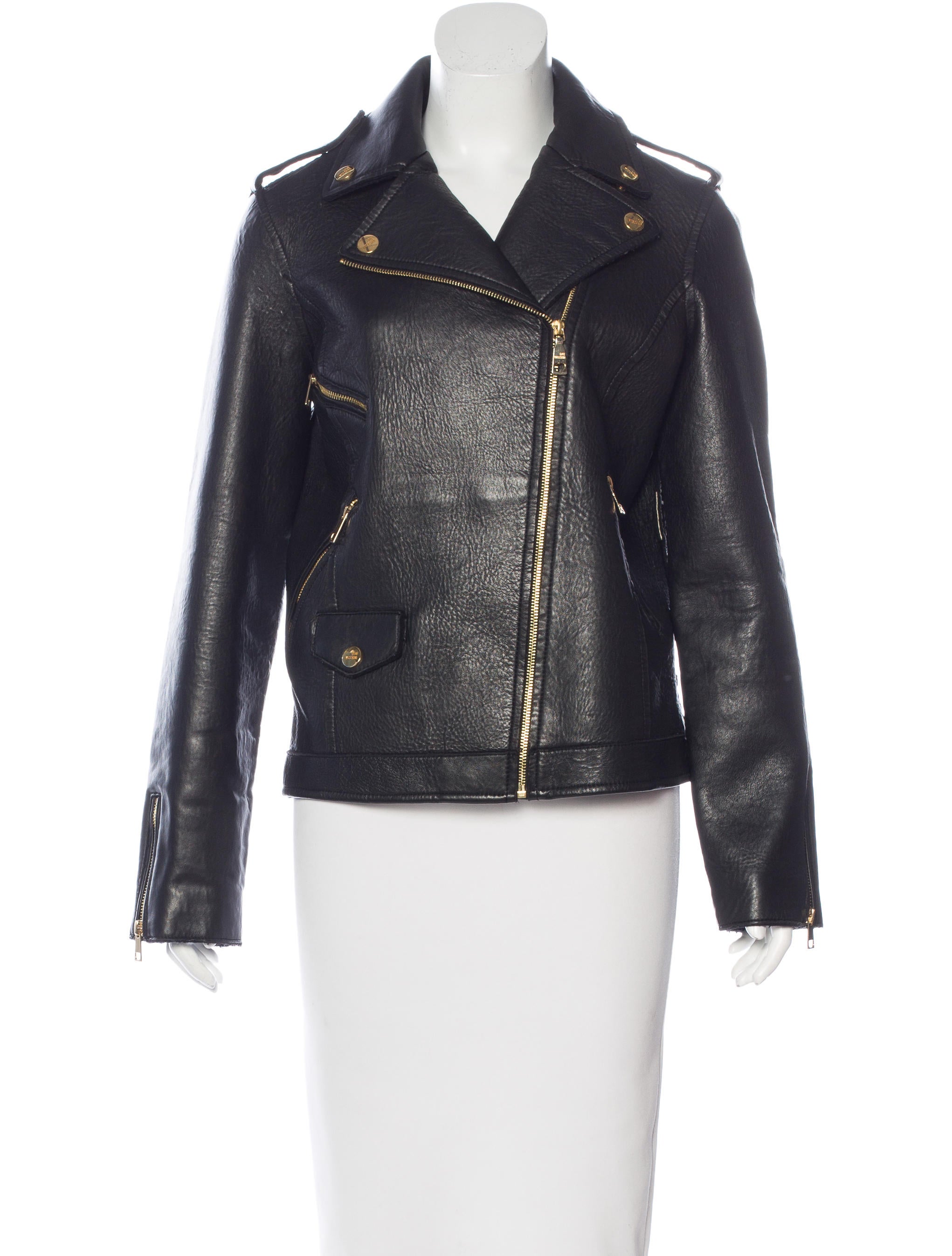 Moschino Leather Printed Jacket - Black Jackets, Clothing - MOS27068 ...