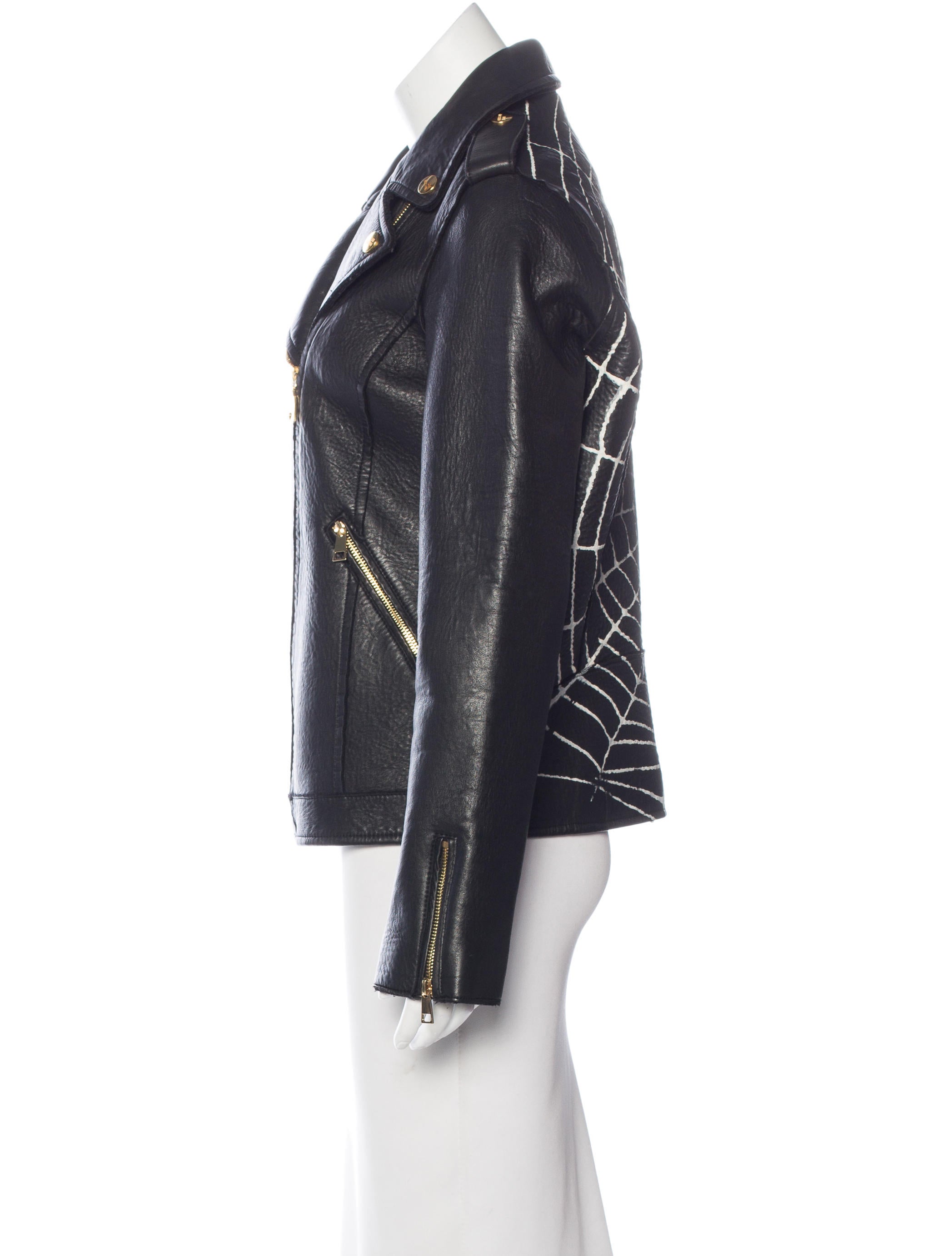Moschino Leather Printed Jacket - Black Jackets, Clothing - MOS27068 ...