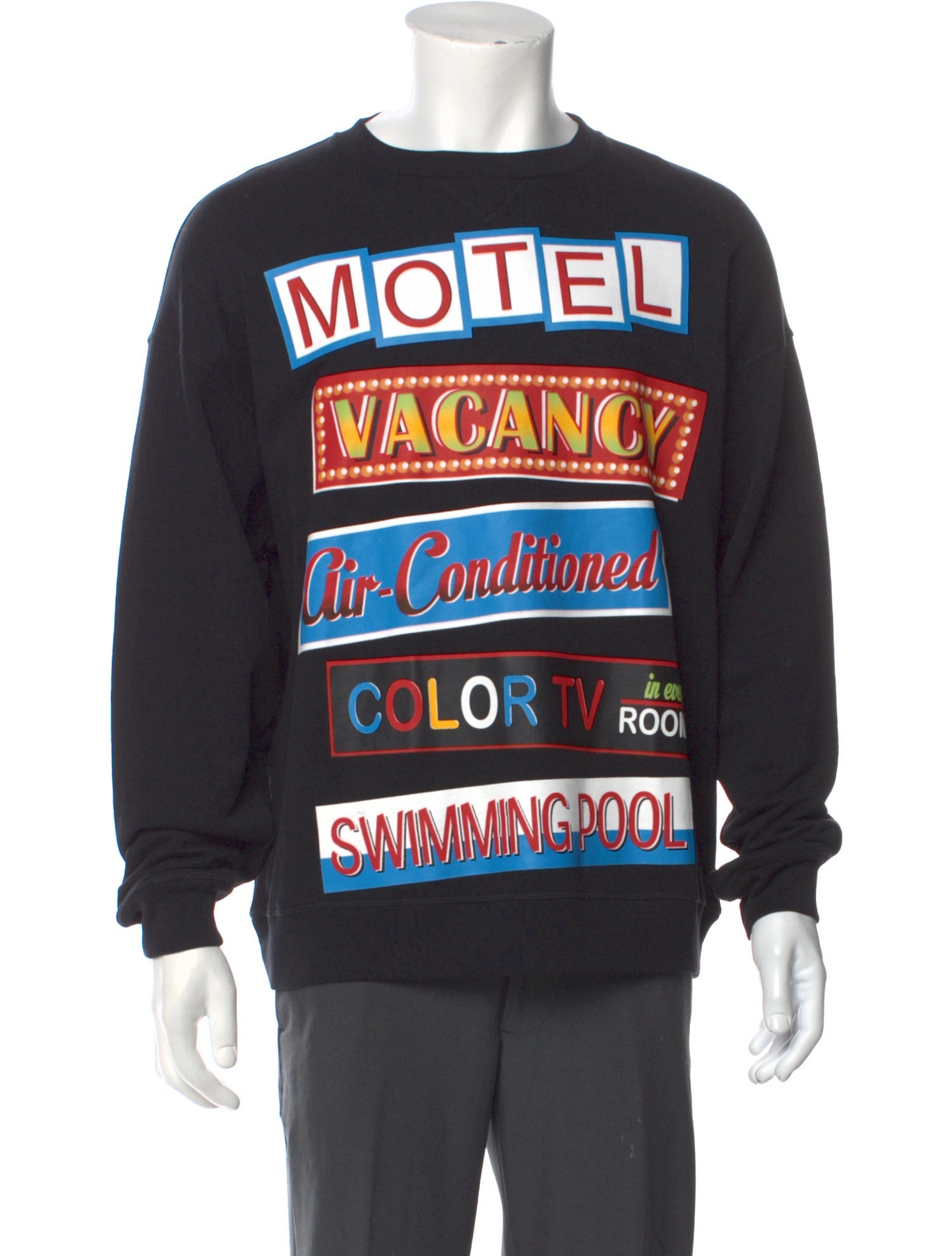 Moschino Graphic Print Crew Neck Pullover - Black Sweaters, Clothing ...