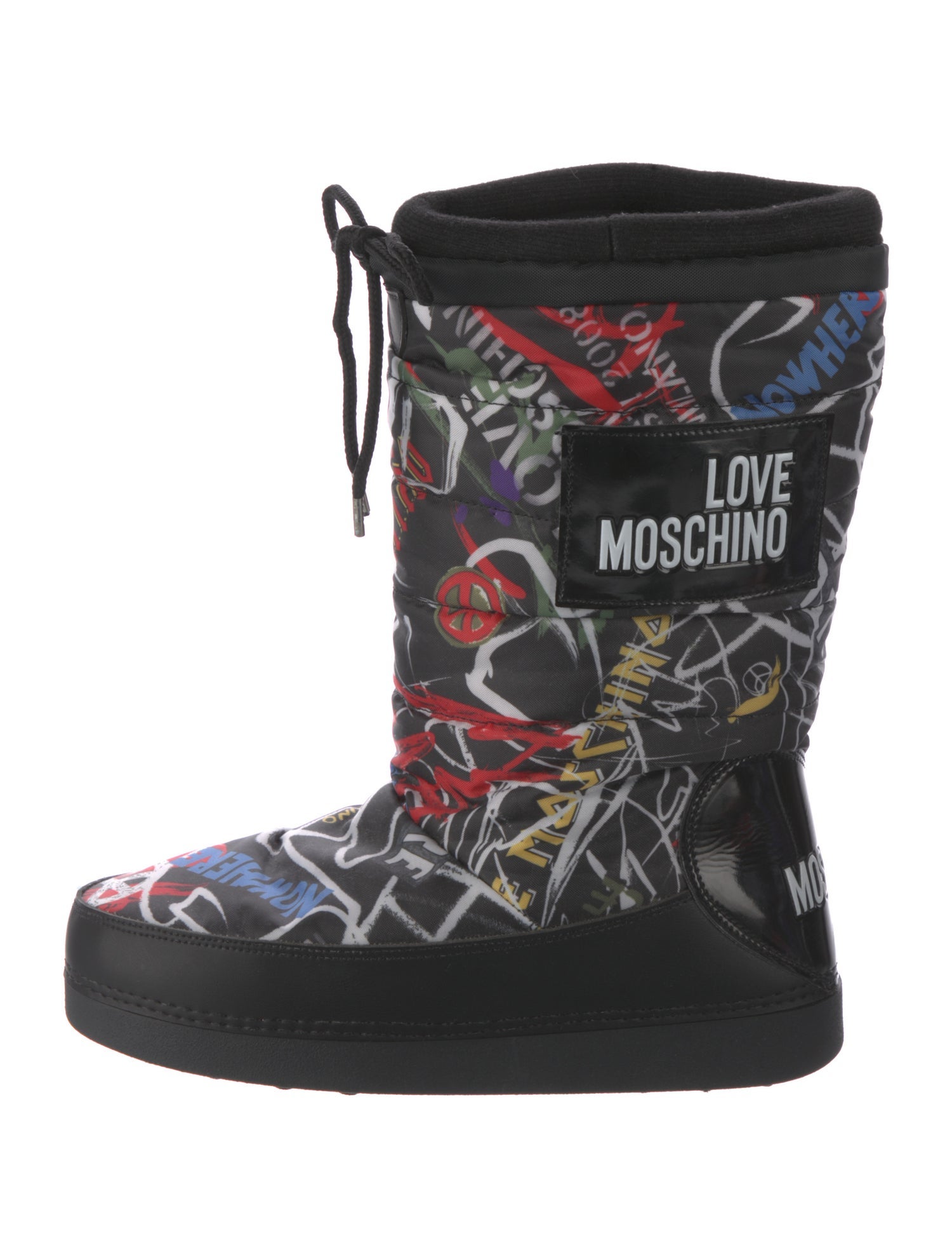 Moschino Graffiti Print Moon Boots Ponyhair Lace-Up Boots - Black Boots ...