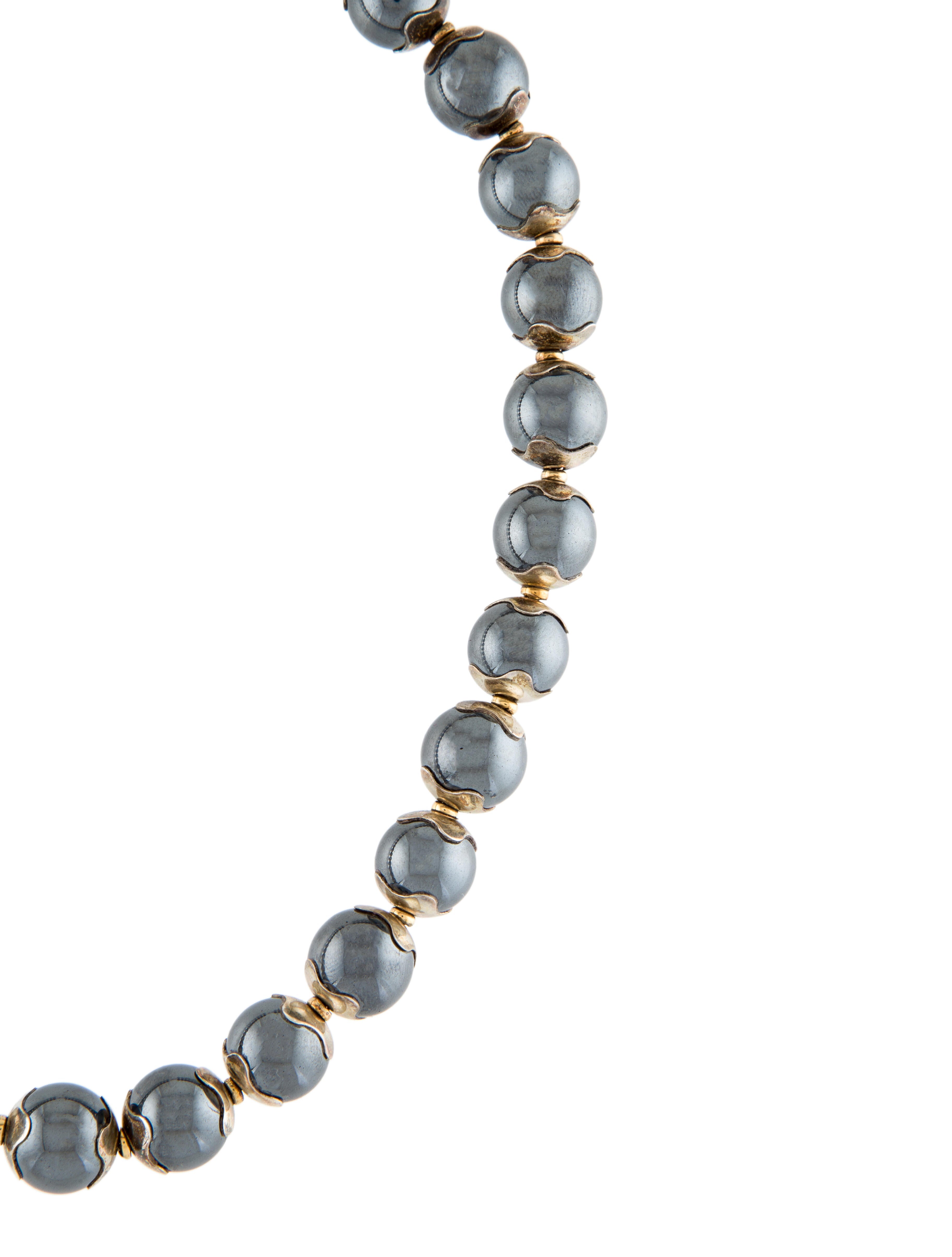 Movado Hematite Bead Strand Necklace Sterling Silver Bead Strand Necklaces Mov27233 The