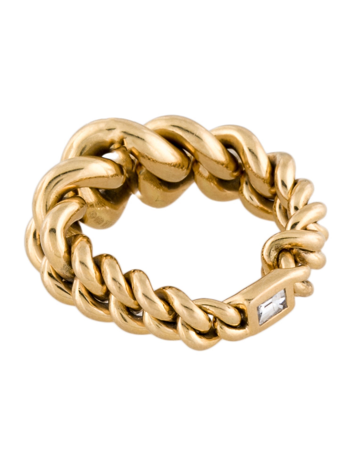 MAOR 18K Diamond Curb Chain Ring - 18K Yellow Gold Band, Rings ...