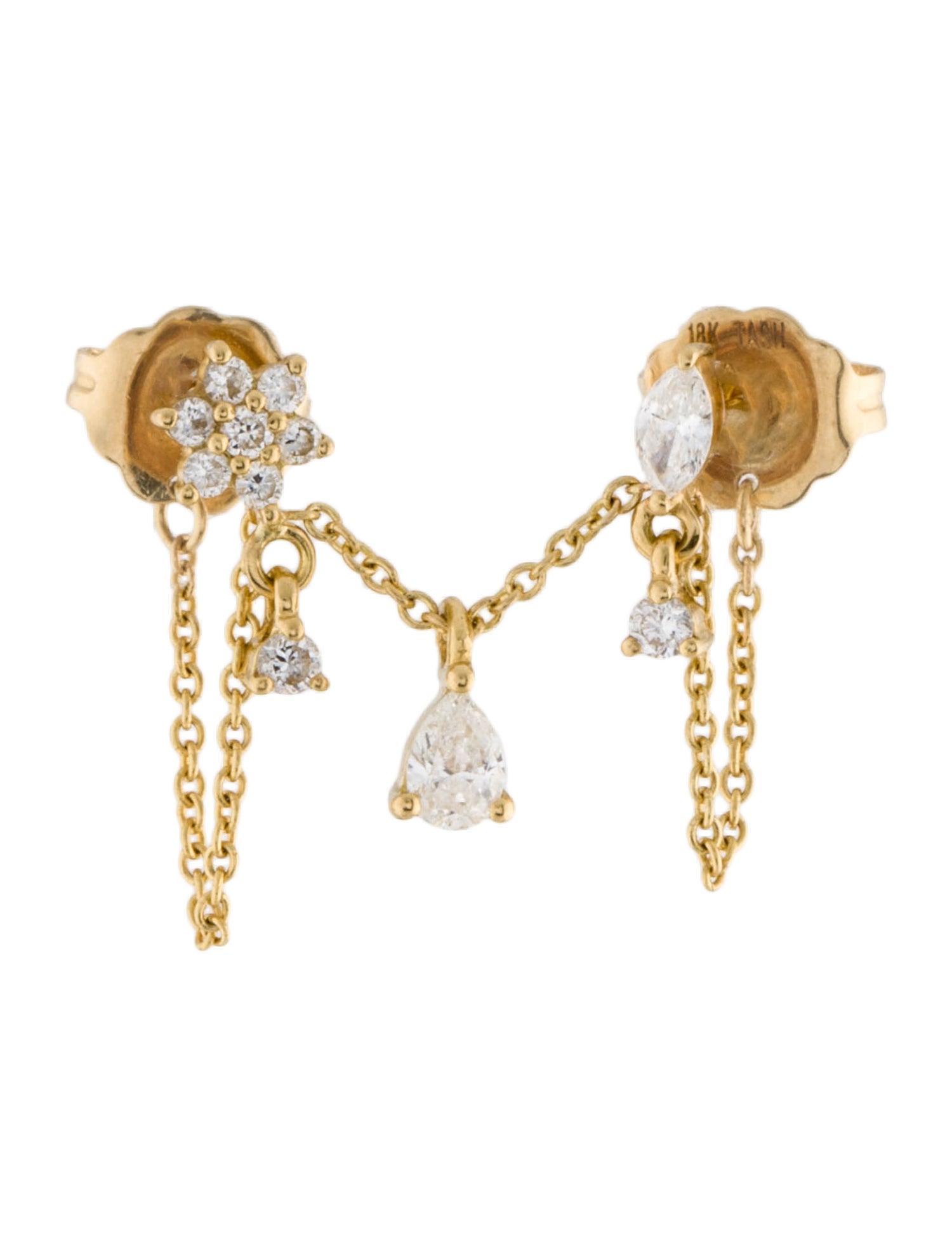 Maria Tash 18K Diamond Flower Chain Orbital Drop Earring - 18K Yellow ...