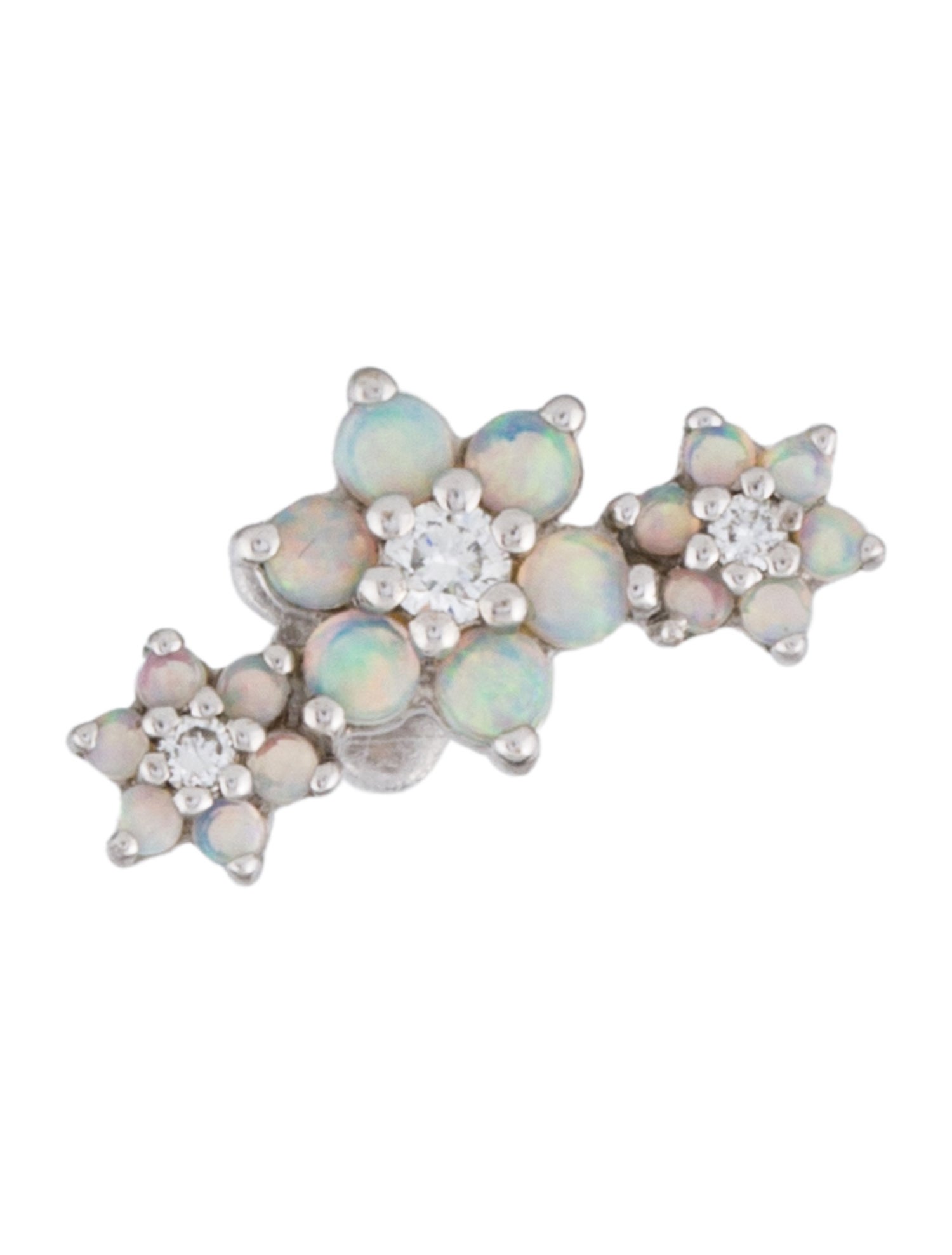 Maria Tash Opal & Diamond Three Flower Garland Threaded Single Stud ...