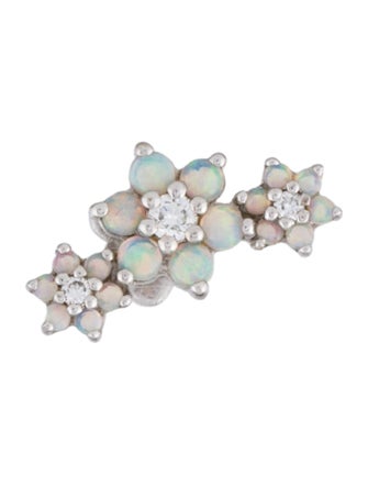 Maria Tash Opal & Diamond Three Flower Garland Threaded Single Stud ...