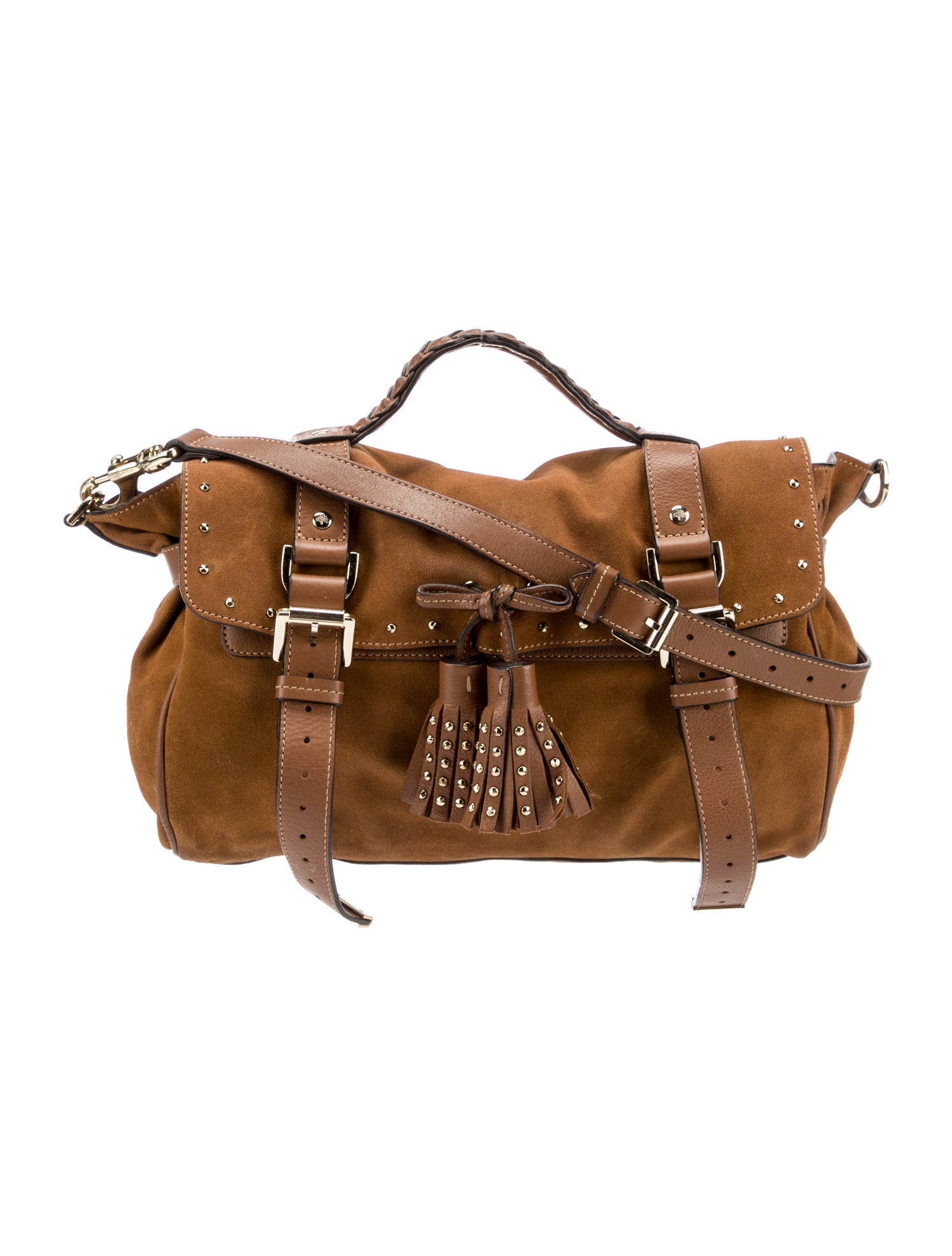 Mulberry Suede Studded Handle Bag - Brown Handle Bags, Handbags ...