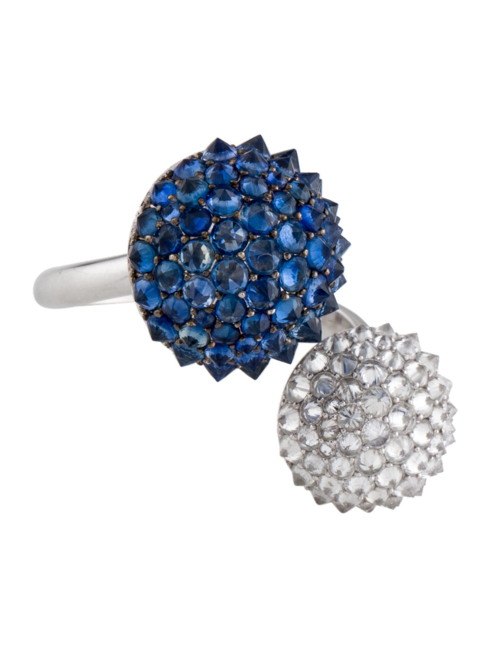 Nam Cho 18K Reverse Set Double Ball Sapphire & Diamond Bypass Cocktail ...